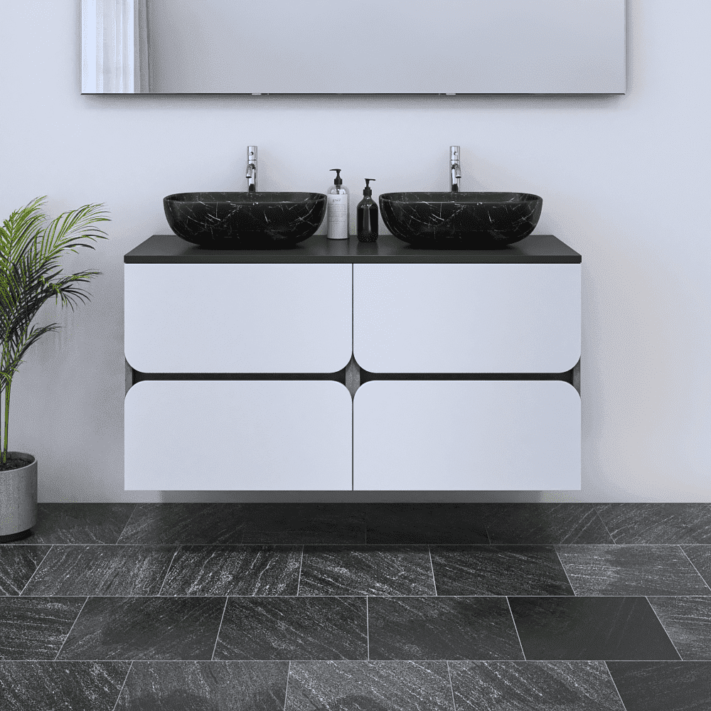 Azurro 4S 120 Double Sink Floating Vanity, High Gloss Fronts, Matte ...