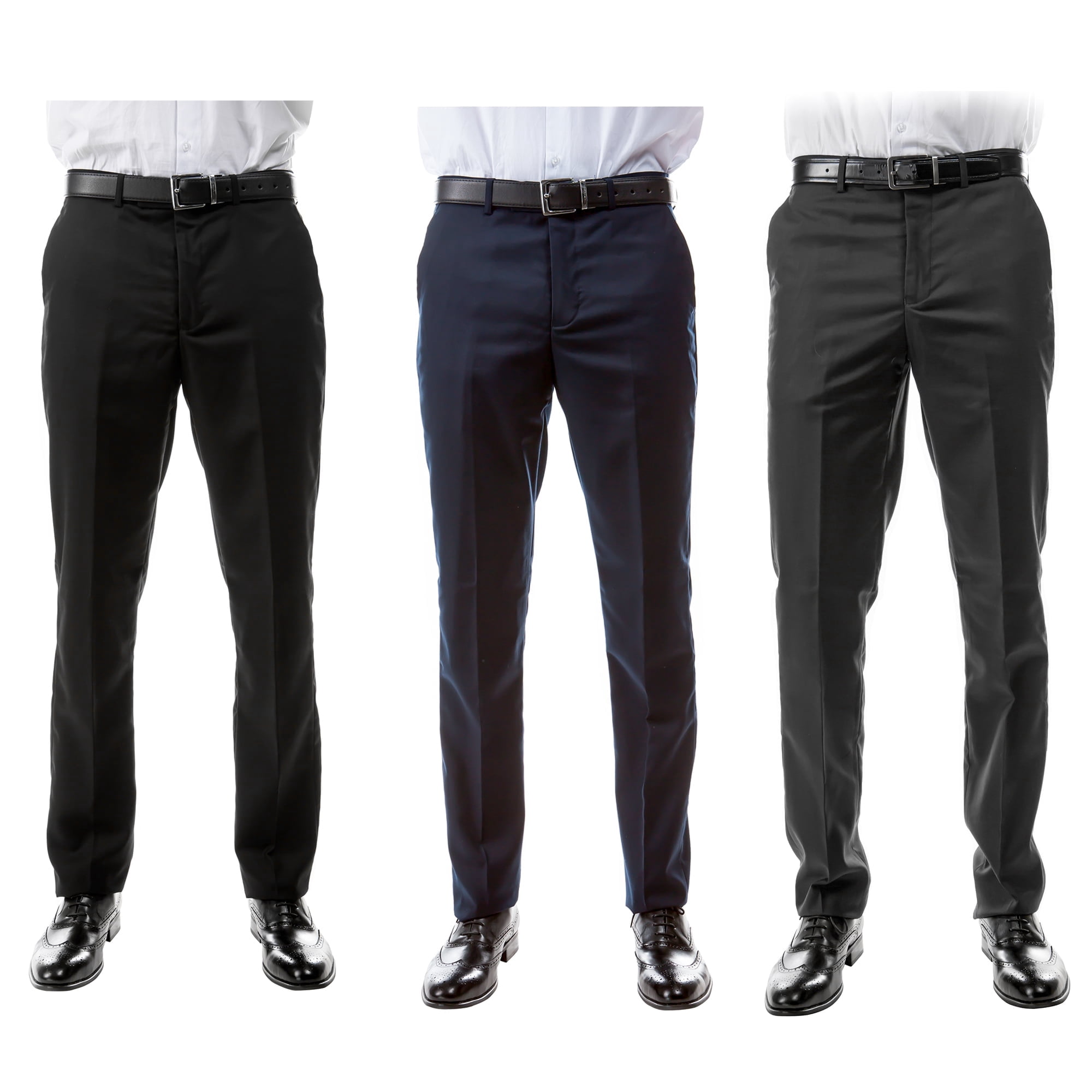 Azzuro Men’s Business Core 3-Pack of Dress Pants: Black, Navy, Charcoal ...