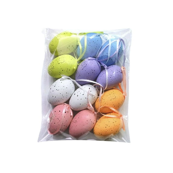 B 12 Plastic Easter Eggs Decorations Set For 2026 Indoor Outdoor Table ...