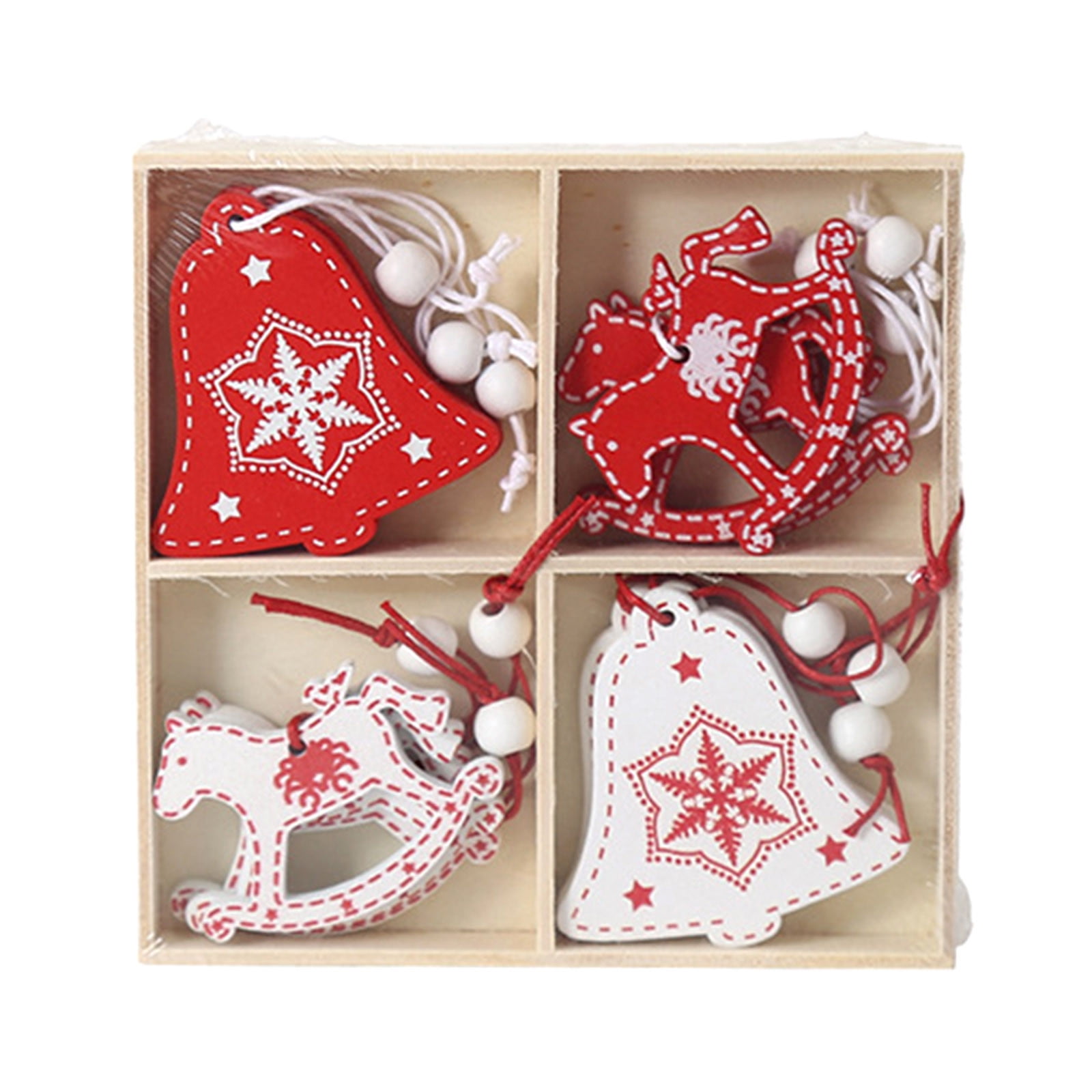 B 12Pc Set Christmas Ornaments Painted Wooden Angel Tree Decorations ...