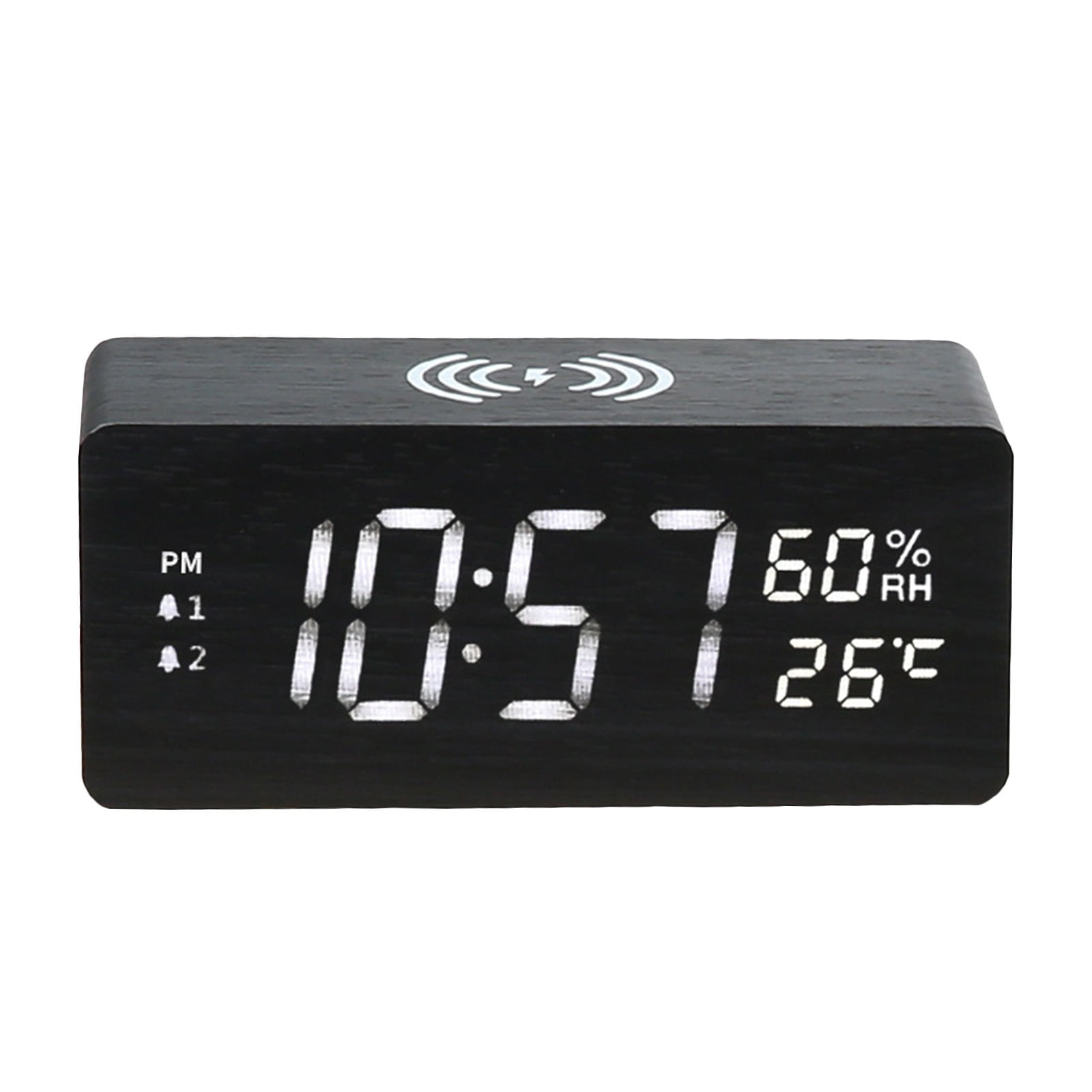 B 15W Fast Wireless Charger Clock, Wooden Digital Alarm Clock With Abs ...