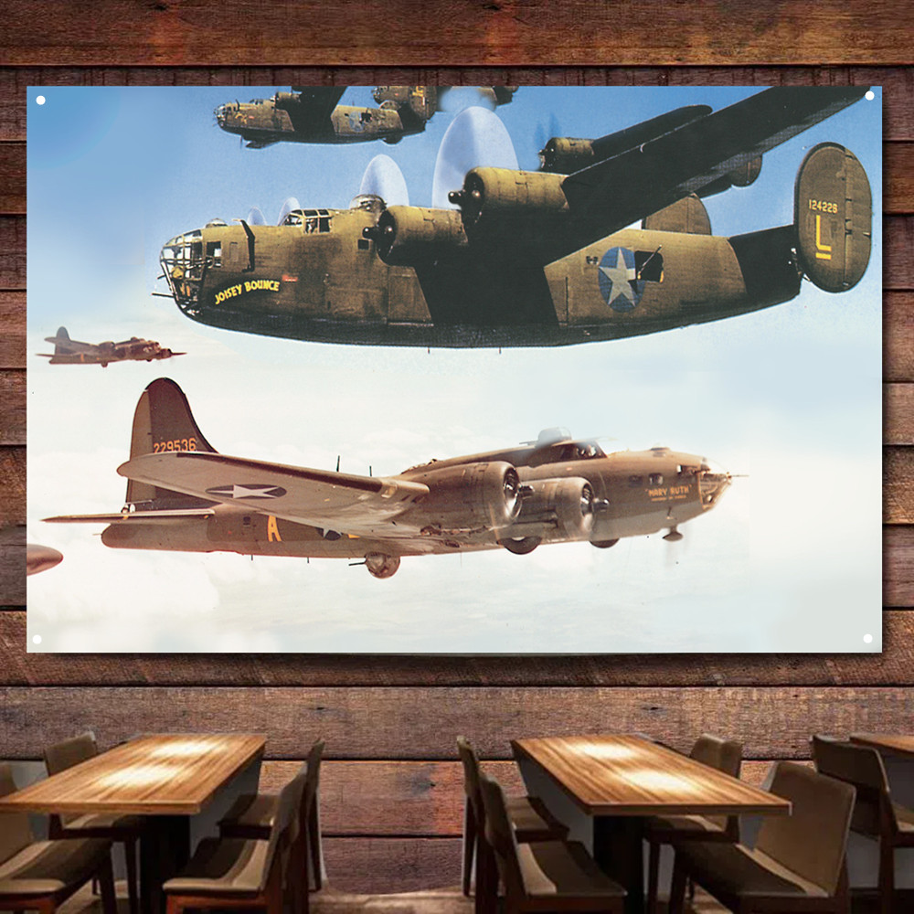 B-17 Vs. The B-24 Bomber in World War II Flag Banner Wall Chart Canvas ...