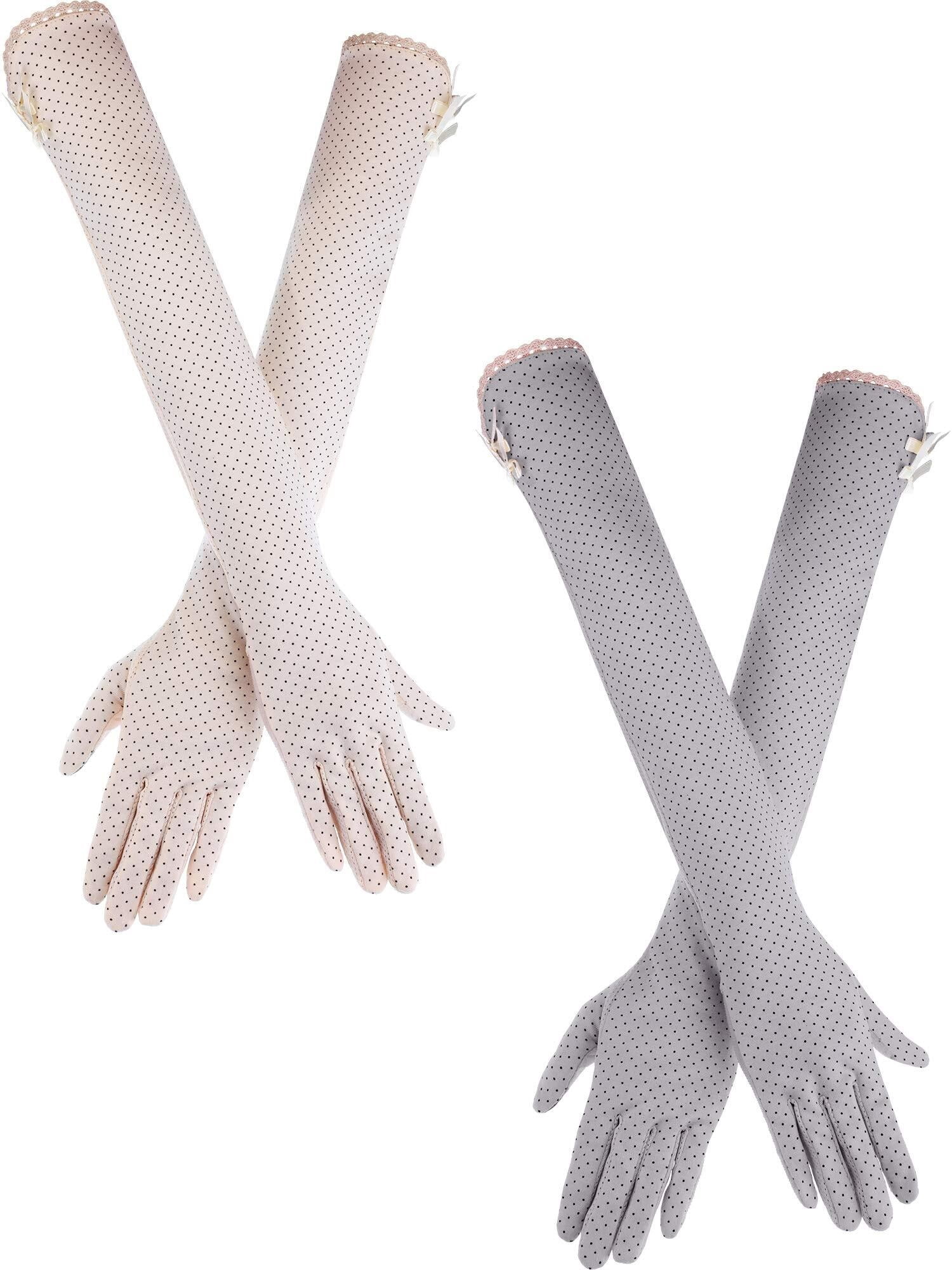 B 2 Pairs Women UV Sun Protection Driving Gloves Touchscreen Cotton Arm ...