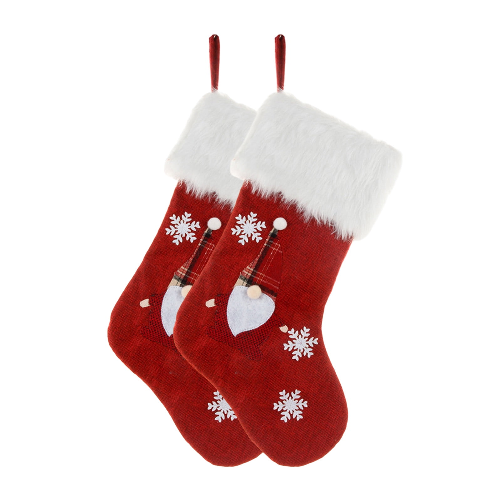 B 2 Pcs Led Christmas Stocking 18 Inch Red Embroidered With Lights For ...