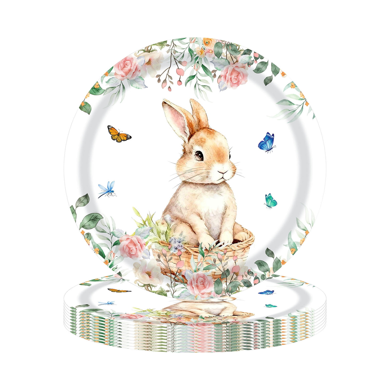B 20 Pieces Easter Theme Party Tableware Set Spring Flower Bunny ...