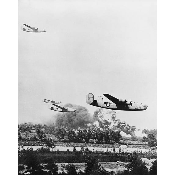 B-24 Liberator Bombers Low Altitude WWII - 20x30 Inch Glossy Laminated ...