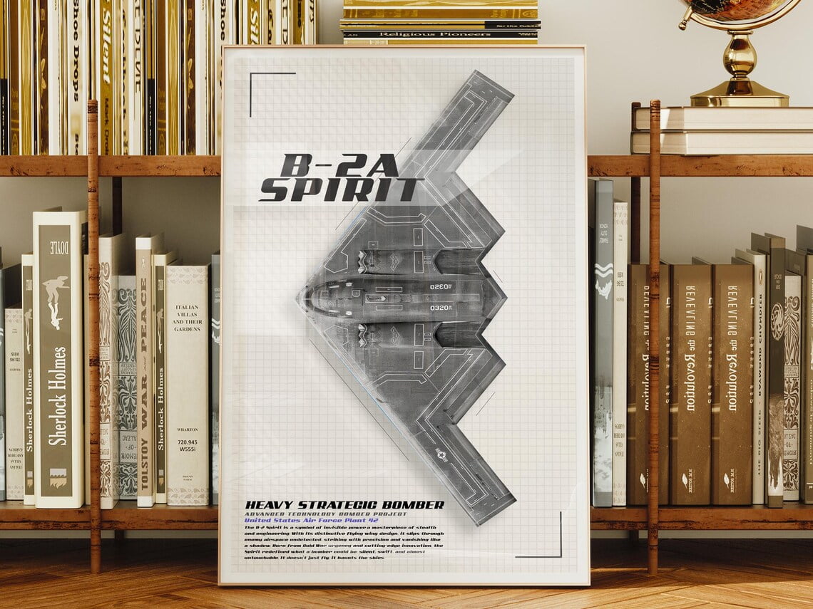 B-2A Spirit Stealth Bomber Poster Strategic Heavy Aircraft Blueprint ...
