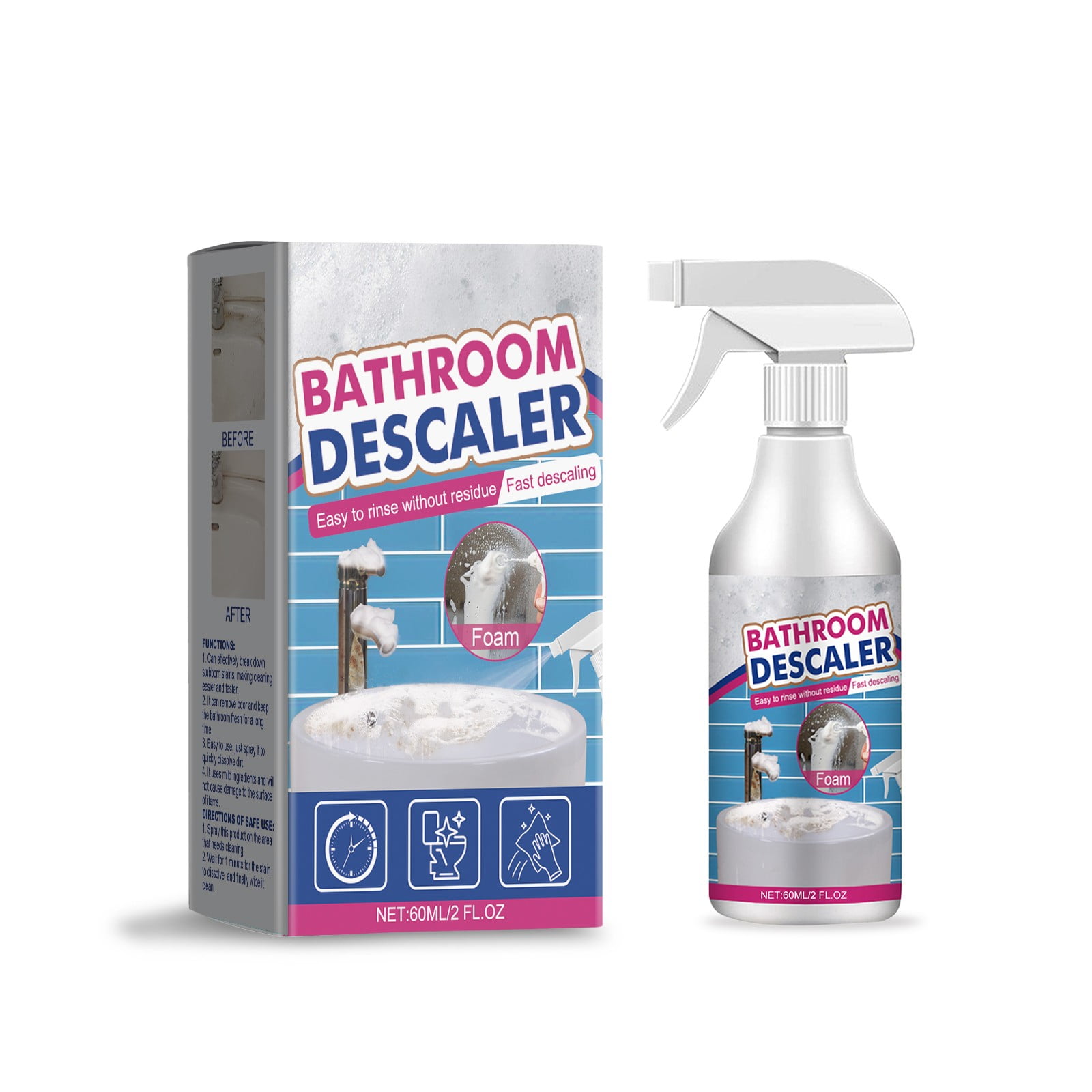 B 2Pc Bathroom Cleaner Glass Descaler Tile Faucet Tub Remover 60Ml For ...