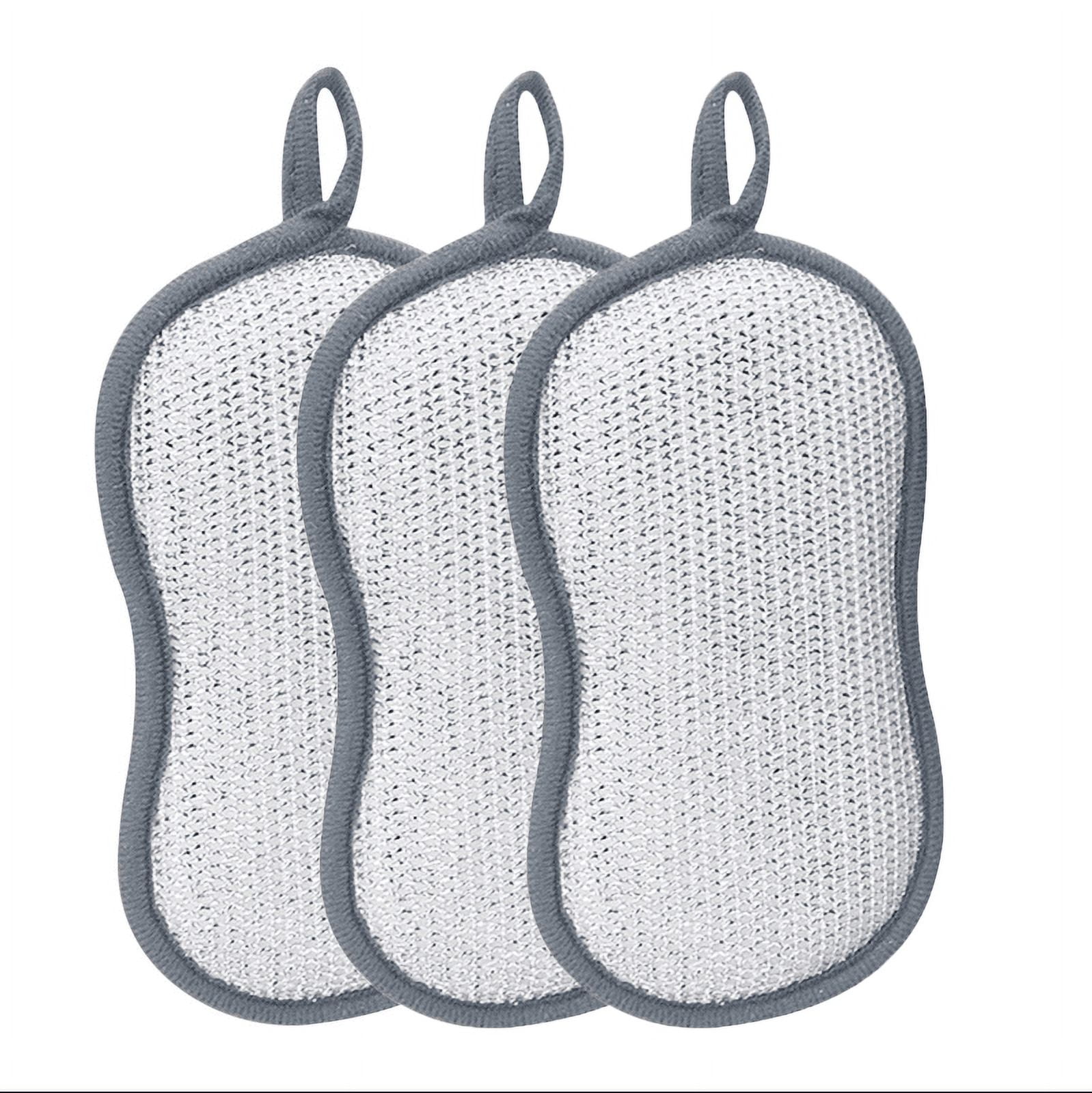 B 3 Pack Bamboo Fiber Dish Sponges Set With Silver Mesh Surface ...