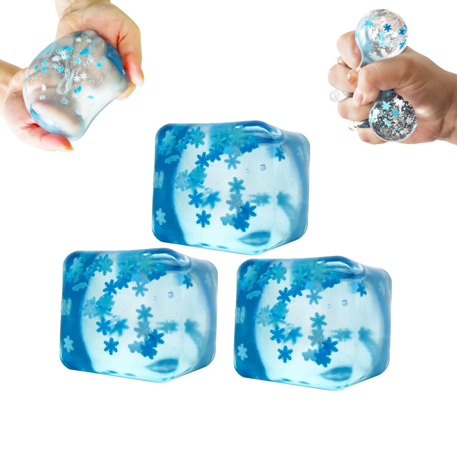 B 3 Pack Ice Cube Stress Ball Has Snowflakes Inside ,Squishy Fidget ...