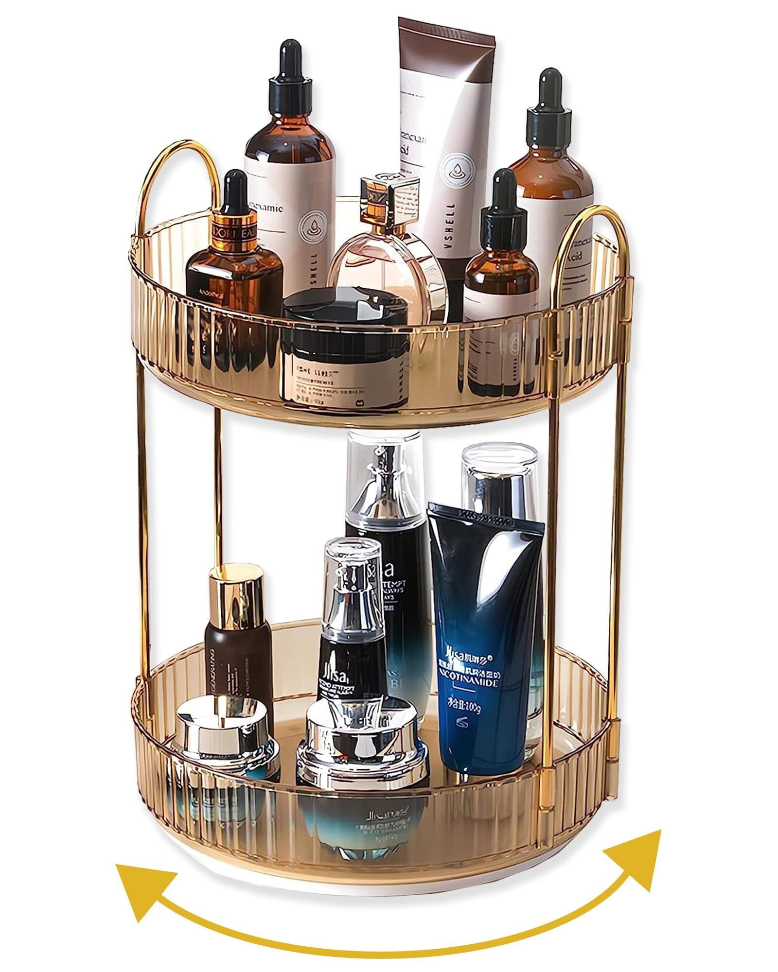 B 360 Rotating Makeup Organizer for Vanity,2 Tier Large Capacity ...