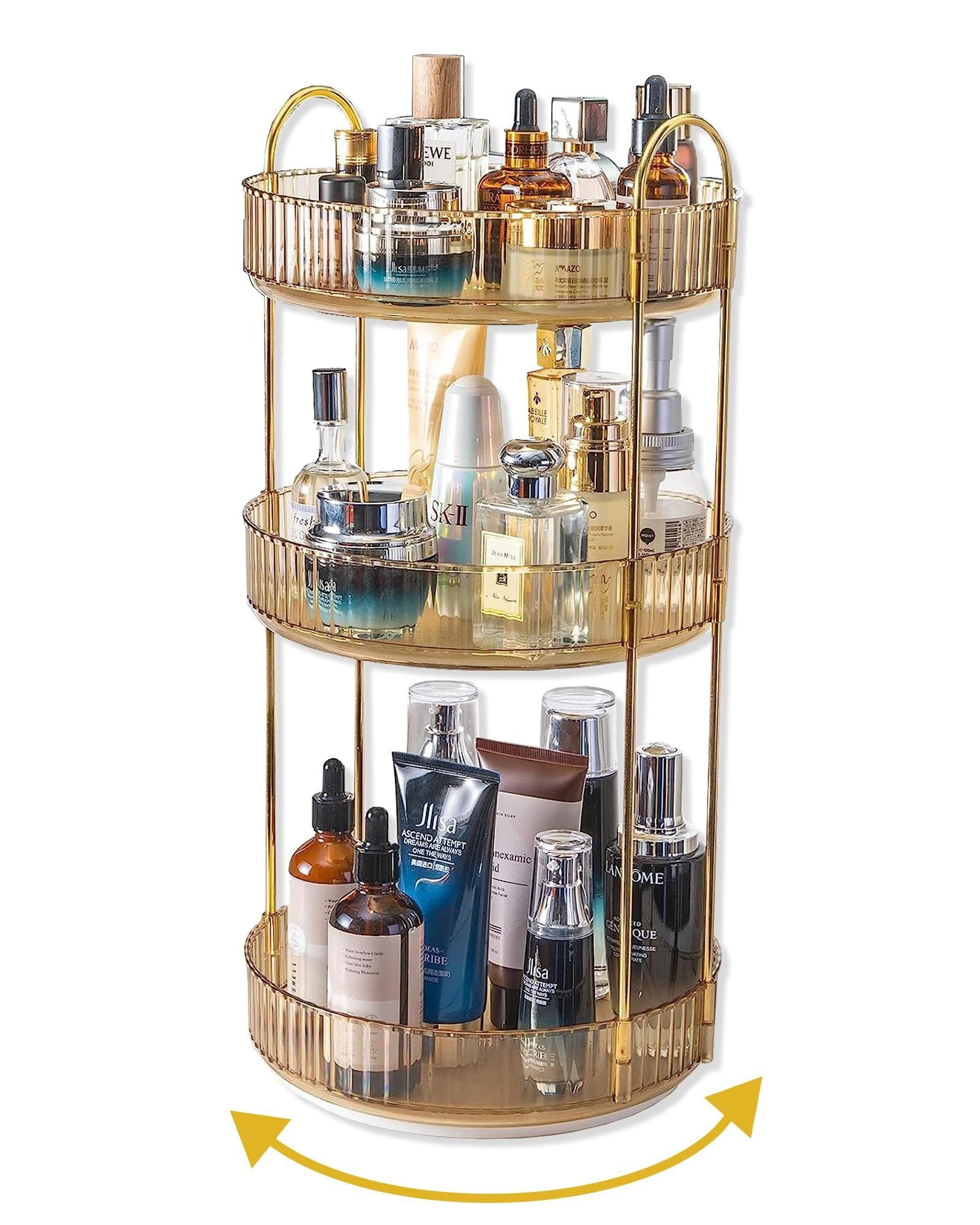 B 360 Rotating Makeup Organizer for Vanity,3 Tier Large Capacity Vanity ...