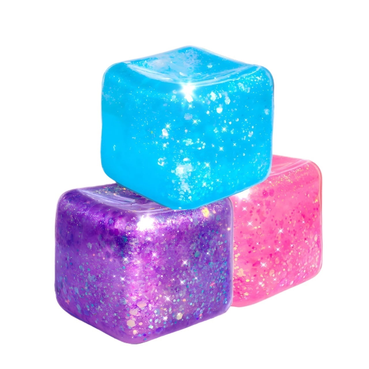 B 3Pack Slow Rise Glitter Squishy Cube Square Ice Cube Malt Sugar ...
