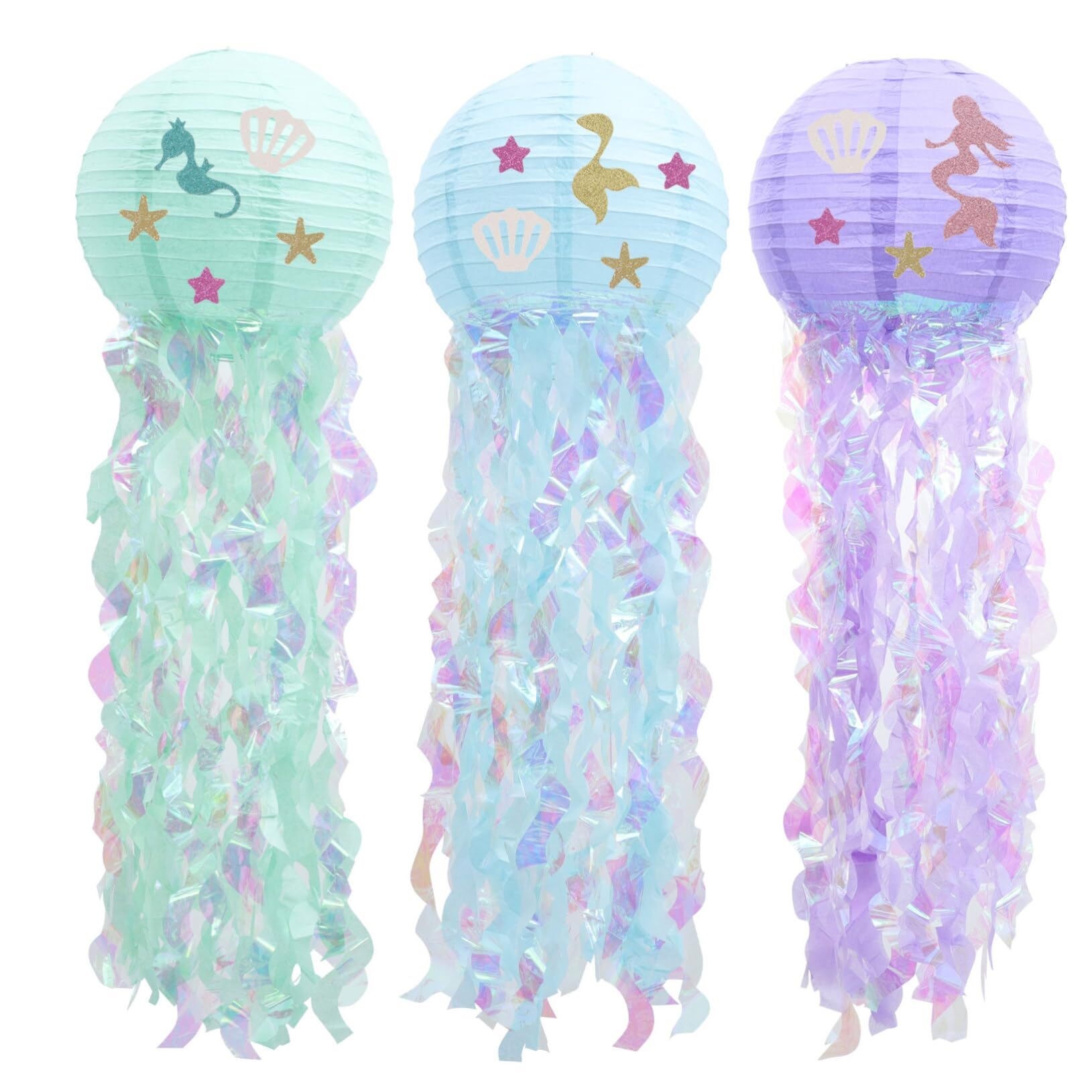 B 3Pcs Jellyfish Paper Lanterns Mermaid Themed Party Supplies Ocean ...