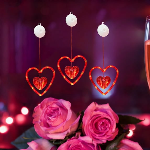 B 3Pcs Led Curtain String Lights With Suction Cups, Heart-Shaped Design ...