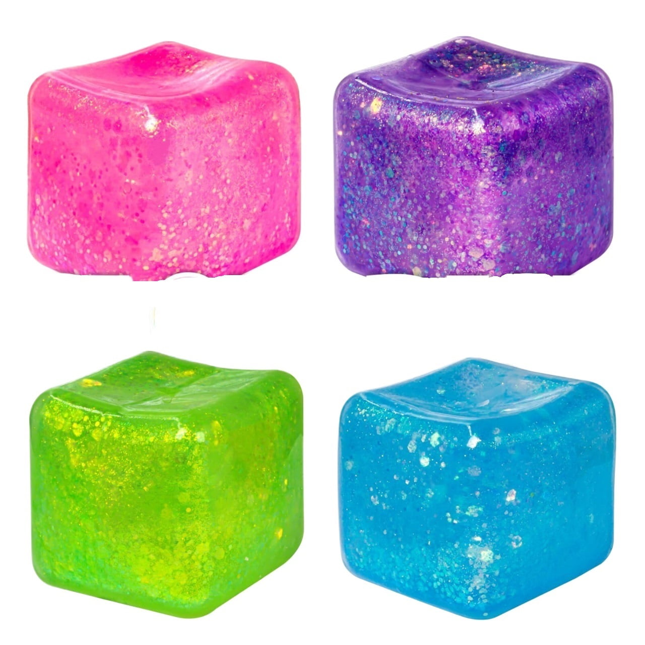 B 4Pack Glitter Squishy Cube, Square Gel Stress Cubes for Adults - Slow ...