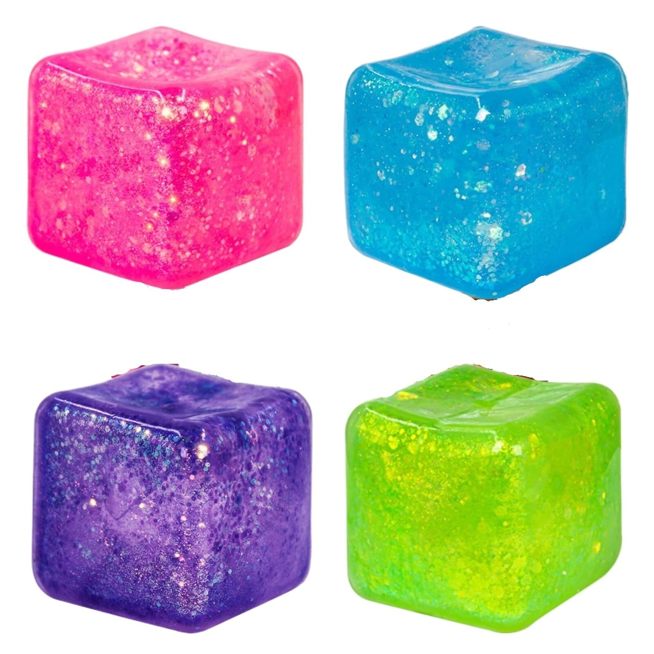 B 4Pack Glitter Squishy Cube, Stress Cubes for Adults - Slow Rise ...