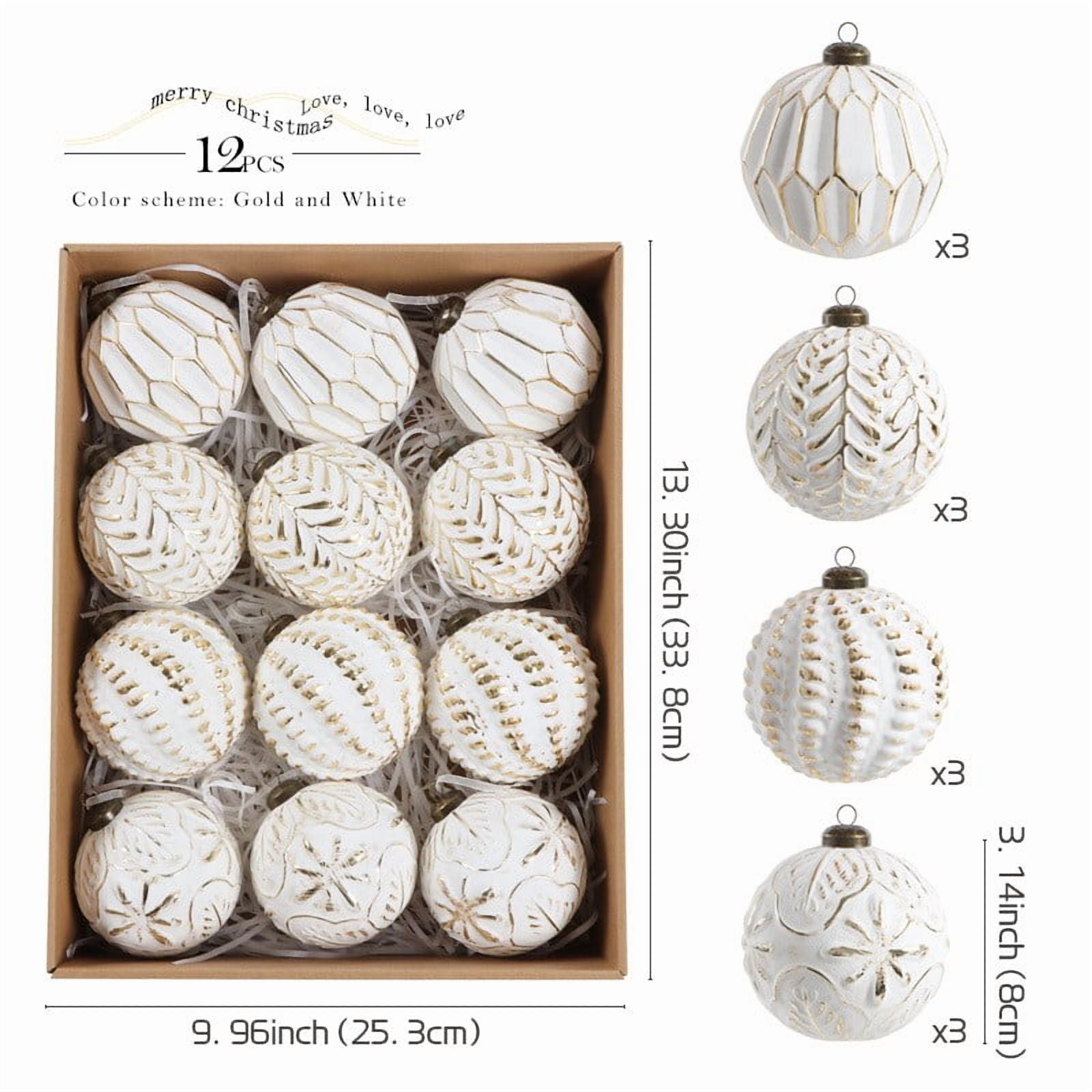 B 8 Cm Gold And White Christmas Ball Ornaments Set Of 12, Elegant ...