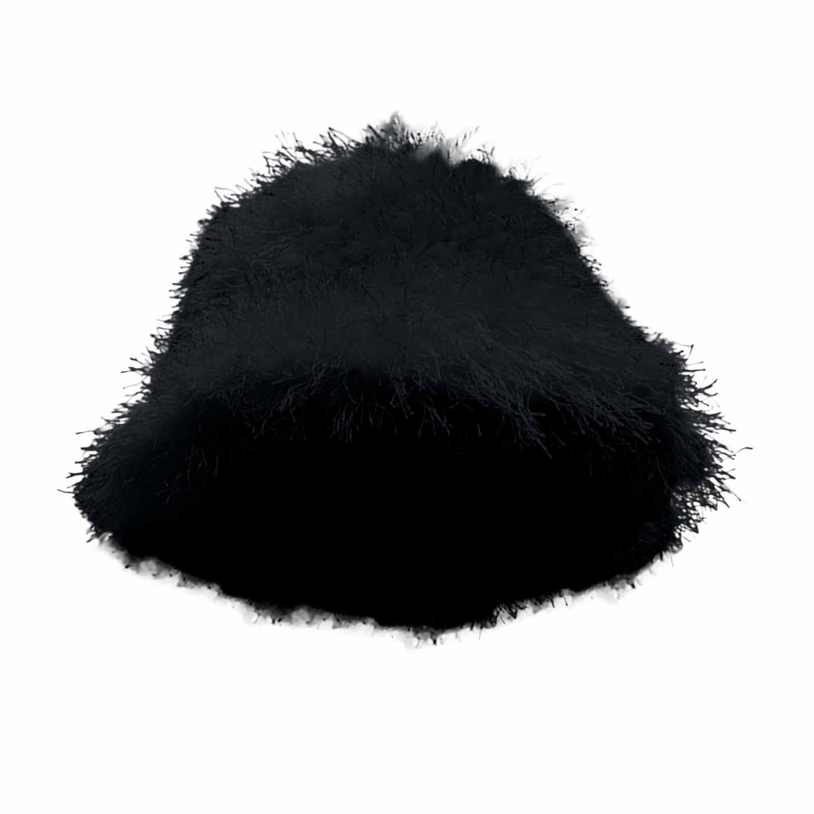 B-859 Black Women'S Solid Color Winter Plush Fisherman Hat Bucket Hat ...