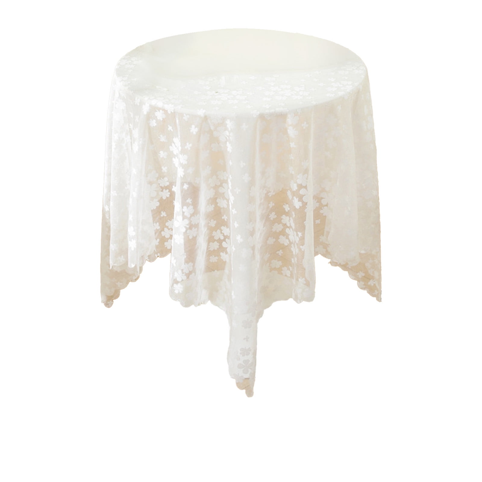 B 90Cm White Lace Tablecloth With Embroidery, Round Table Cover For ...