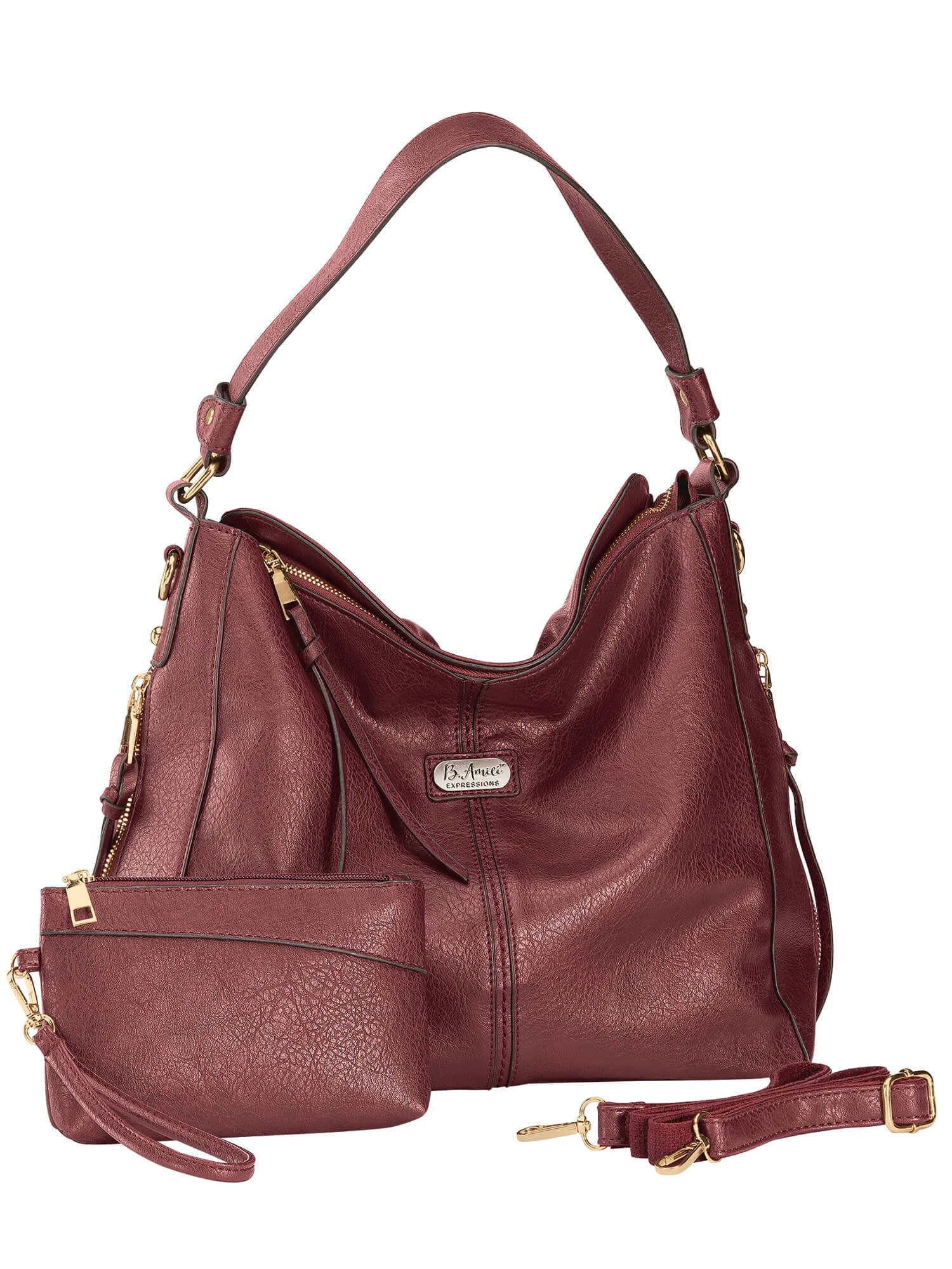 B.Amici Expressions Trina Hobo Handbag with Wristlet, Faux Leather ...