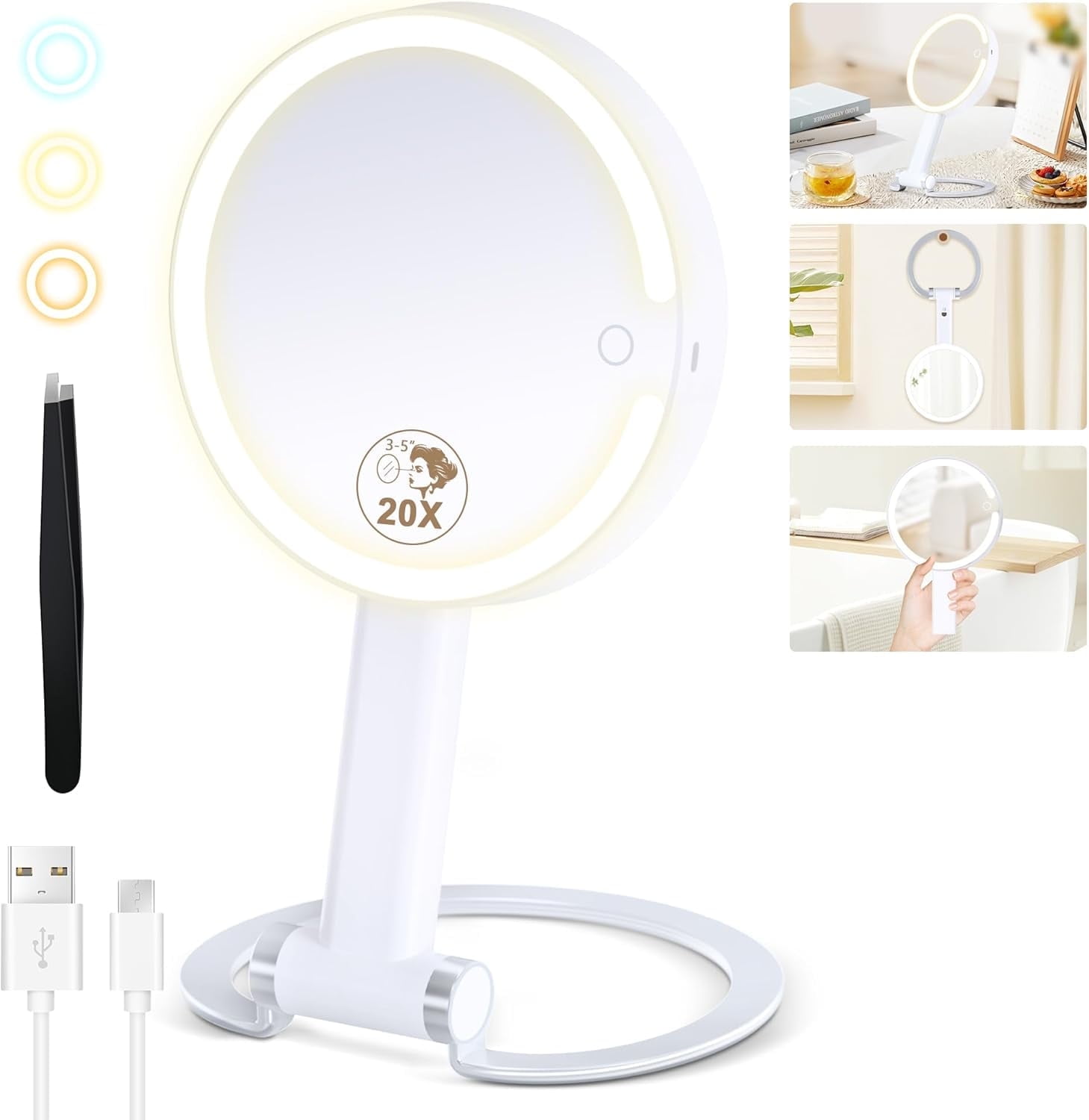 B Beauty Planet 7-inch Portable Magnifying Mirror with Light 20X/1X ...