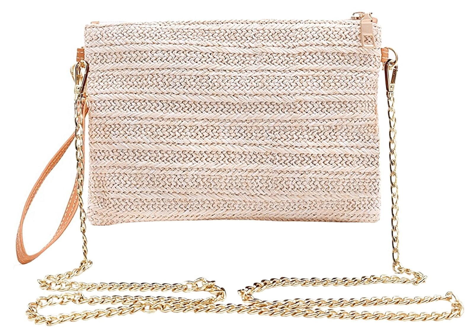 B Beurlike Straw Clutch Purses for Women Beach Wristlet Wallet Small ...