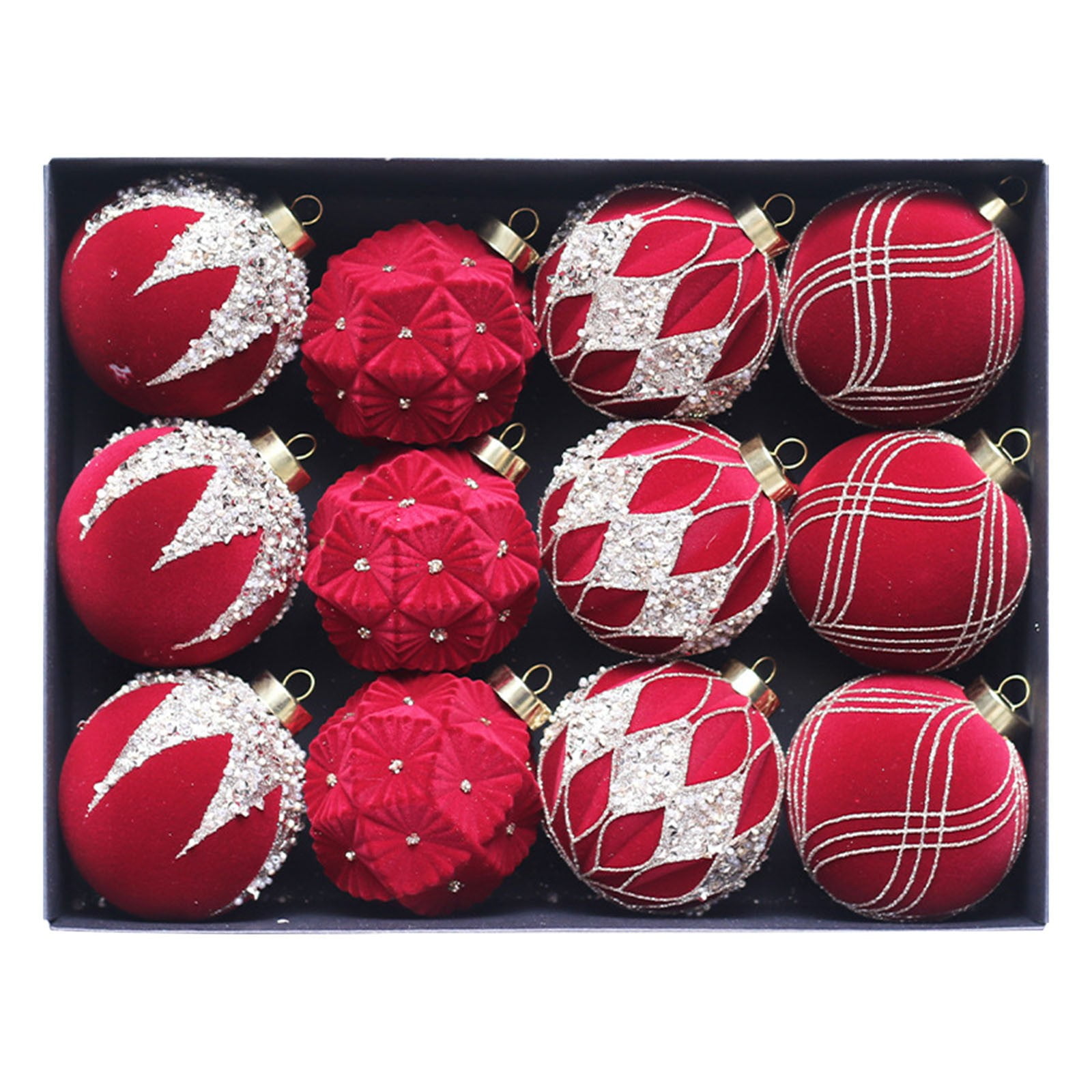 B Christmas Ball Ornaments Set 12Pc 3In Flocked Decorative Balls With ...