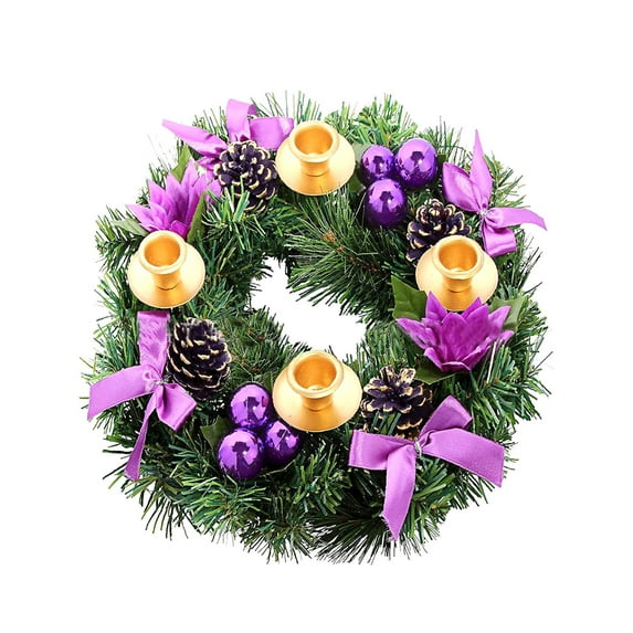 B Christmas Wreath With Purple Ribbon Advent Candle Centerpiece For ...