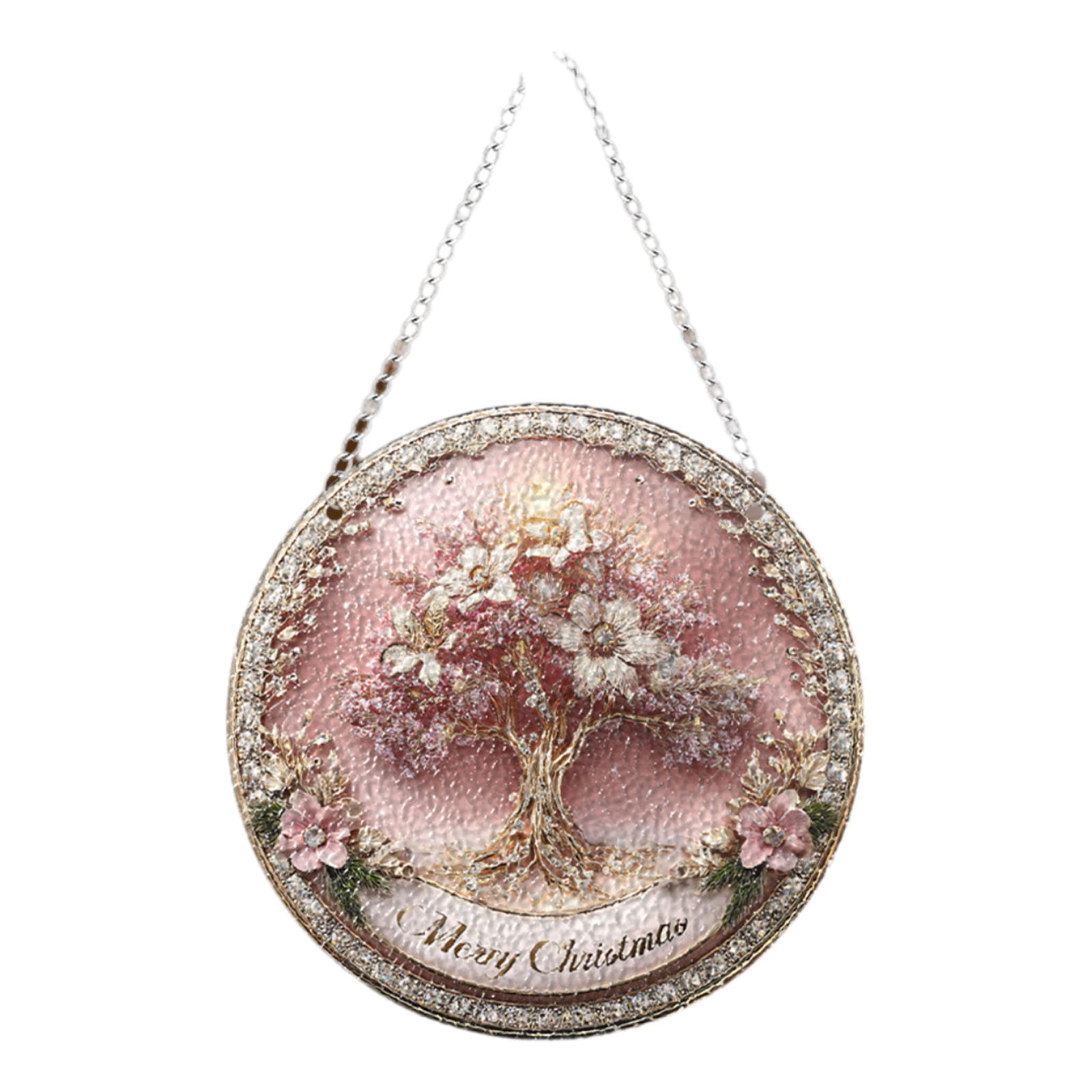 B Colorful Christmas Tree Disc Acrylic Pendant With Iron Chain Wall ...