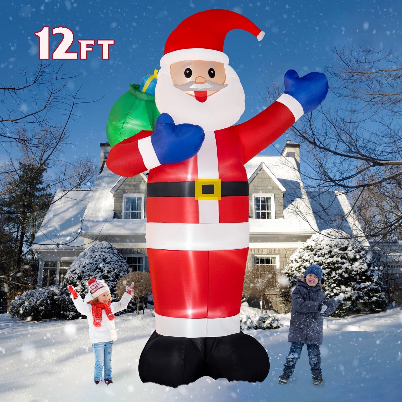 B&D 12ft Christmas Inflatables Santa Claus Outdoor,Blow up Yard Decor ...