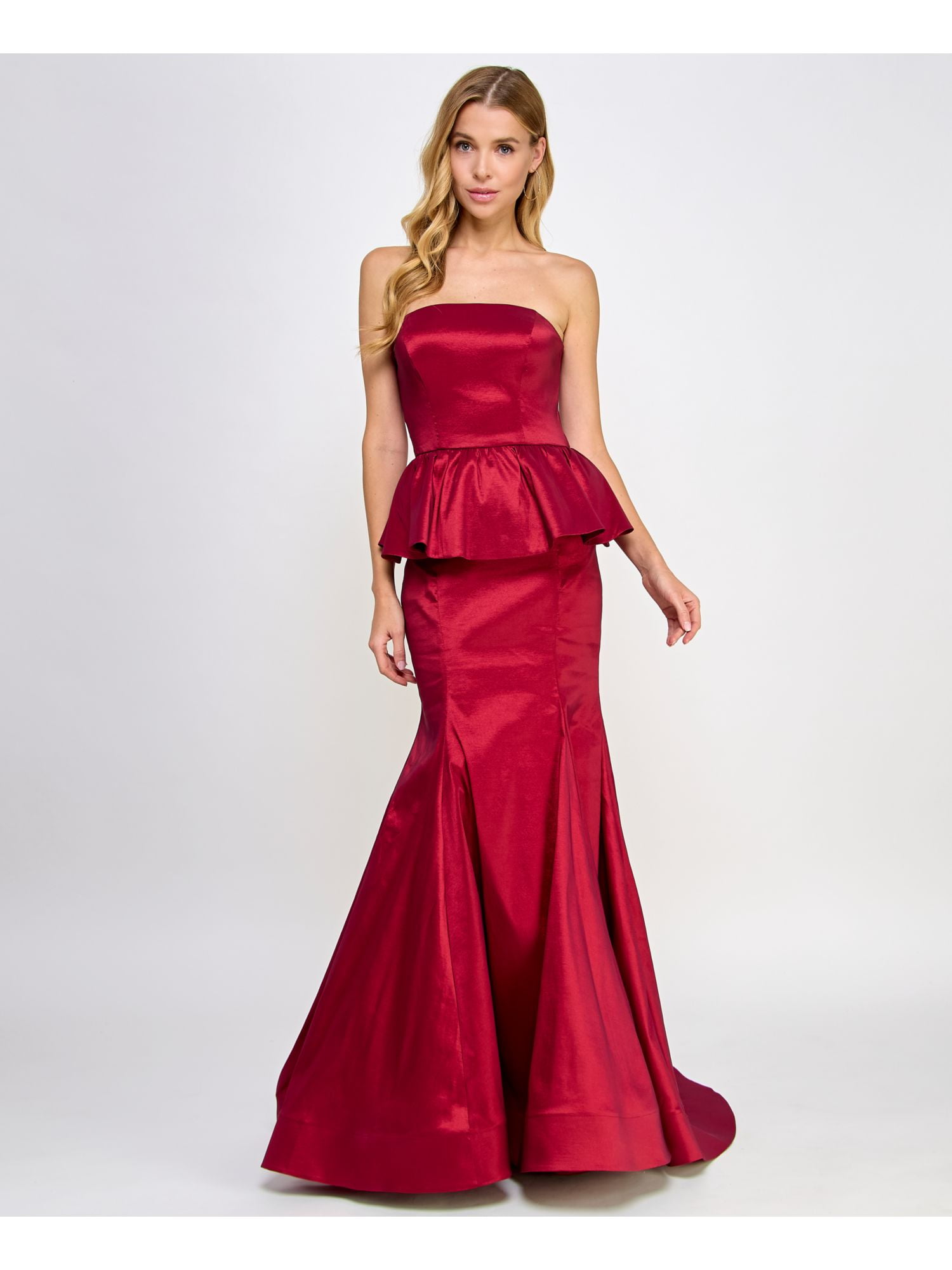 B DARLIN Womens Maroon Lined Zippered Padded Ruffle Godet Pleats ...