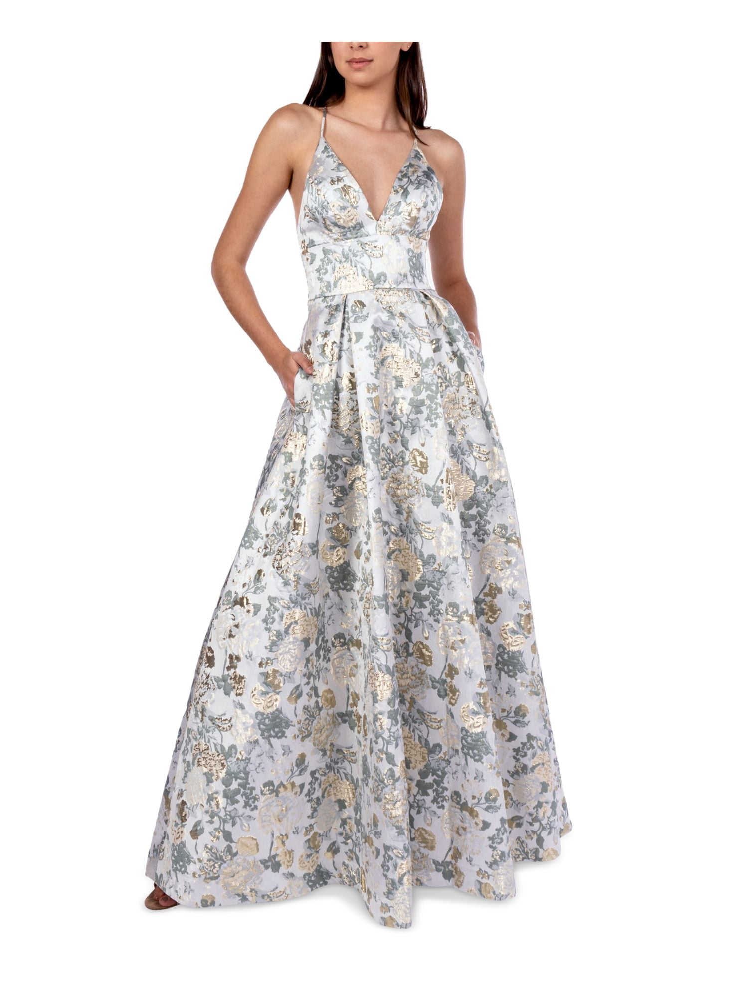 B DARLIN Womens White Metallic Zippered Pocketed Lined Printed ...