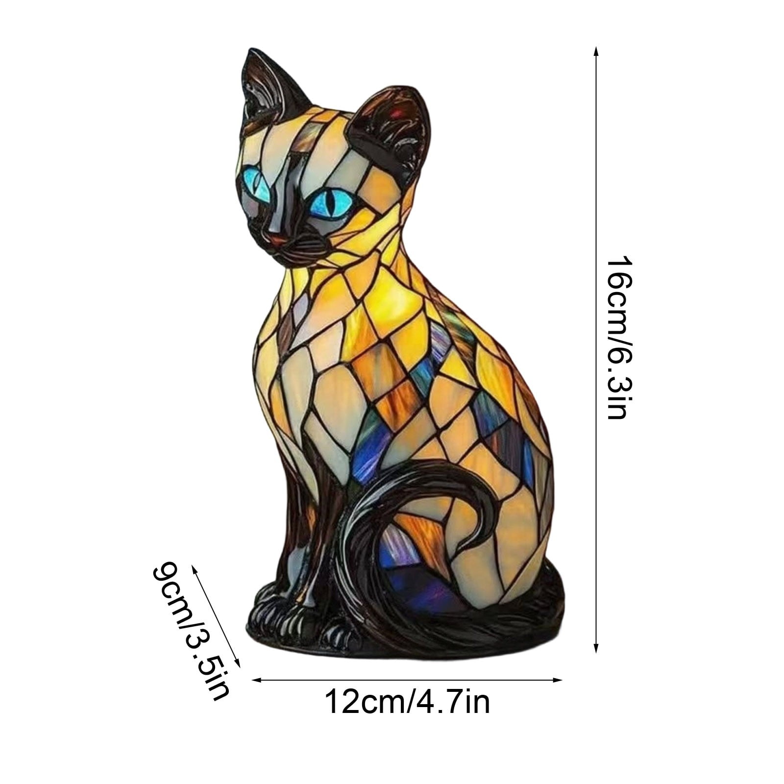 B Decorative Resin Cat Lamp With Colorful Stained Glass Design For Home ...