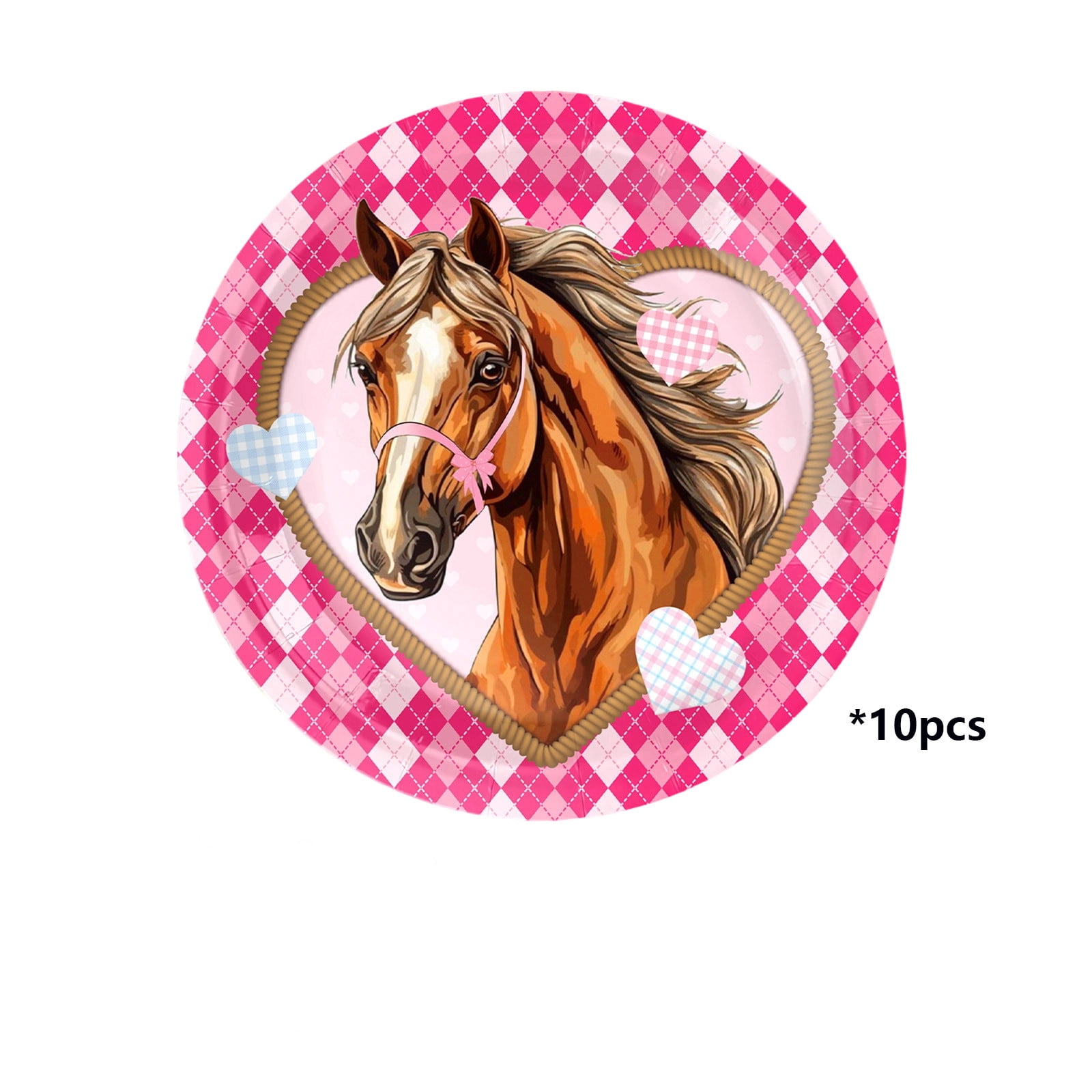 B Disposable Paper Dinner Plates With Horse Racing Theme Pink Checkered ...