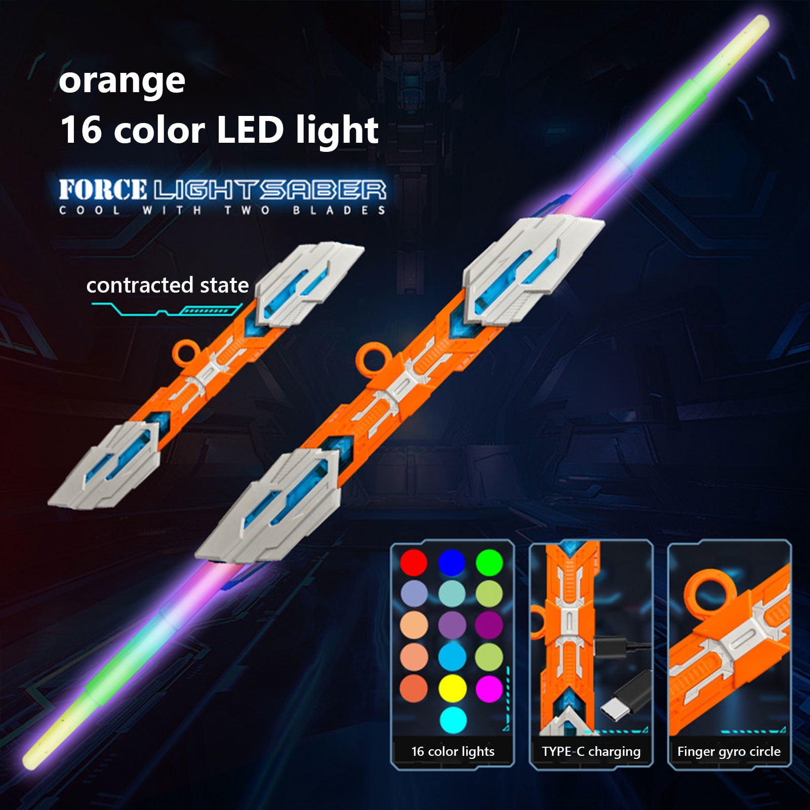 B Double Headed Luminous Sword With Expandable 16 Colorful Rechargeable ...