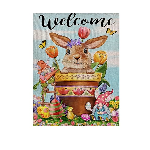 B Double Sided Easter Garden Flag Featuring Bunny Rabbit Egg Plant For ...
