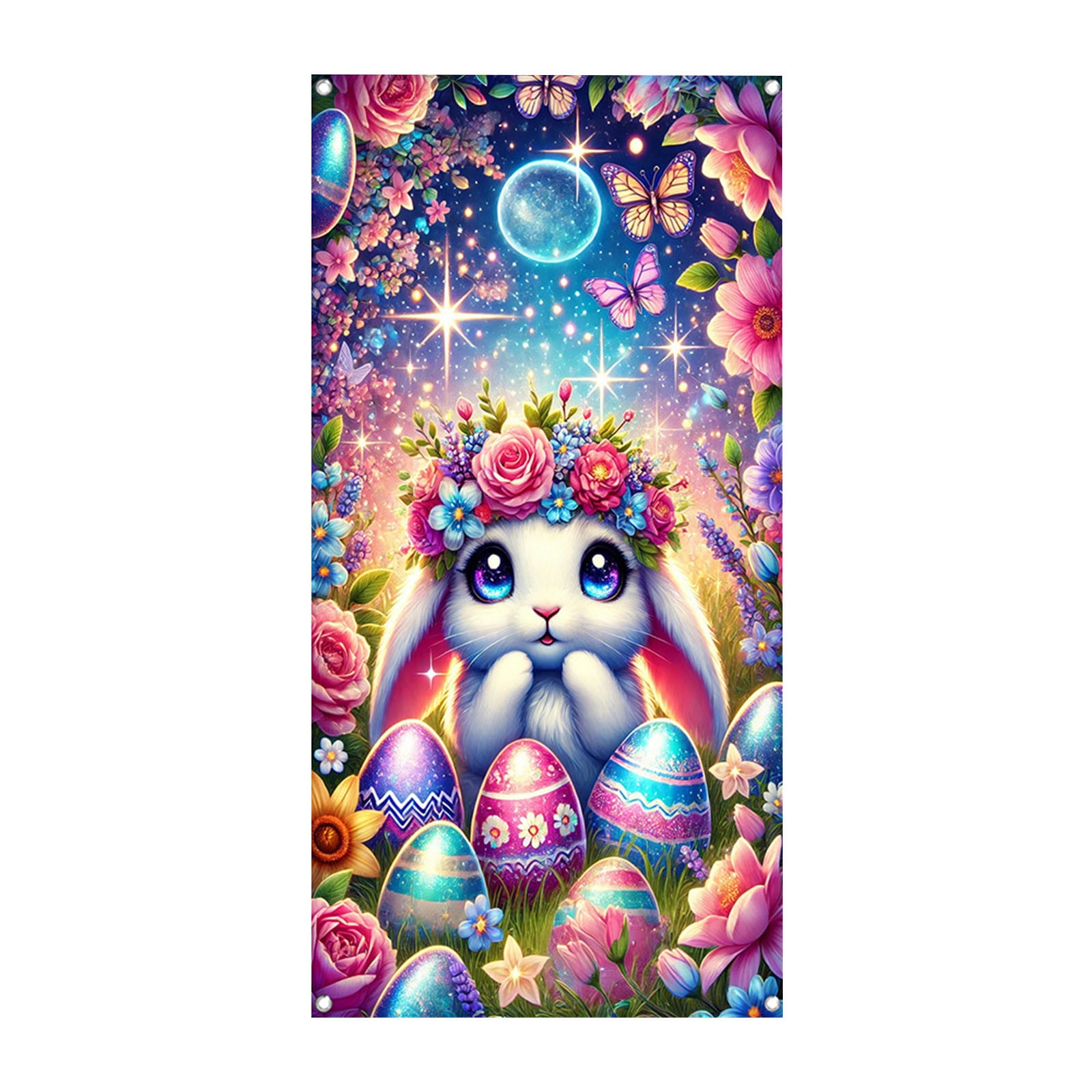 B Easter Door Banner Floppy Ear Bunny Print Polyester Fabric Hanging ...