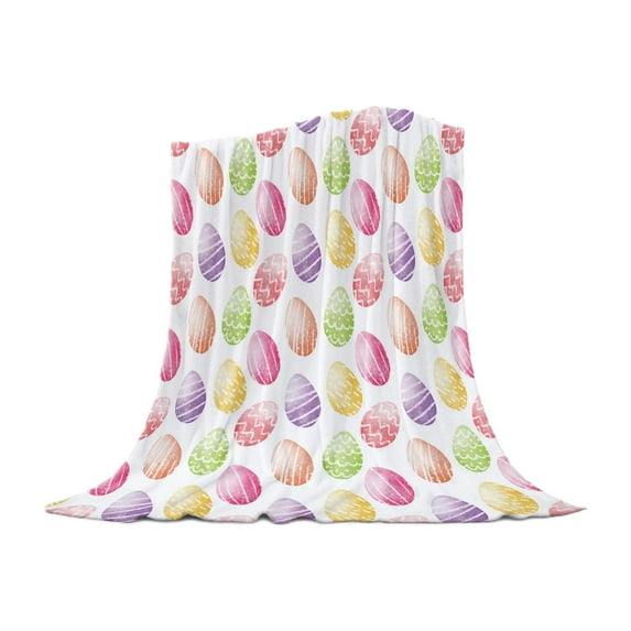 B Easter Flannel Throw Blanket Soft Cozy Plaid Striped Egg Print ...