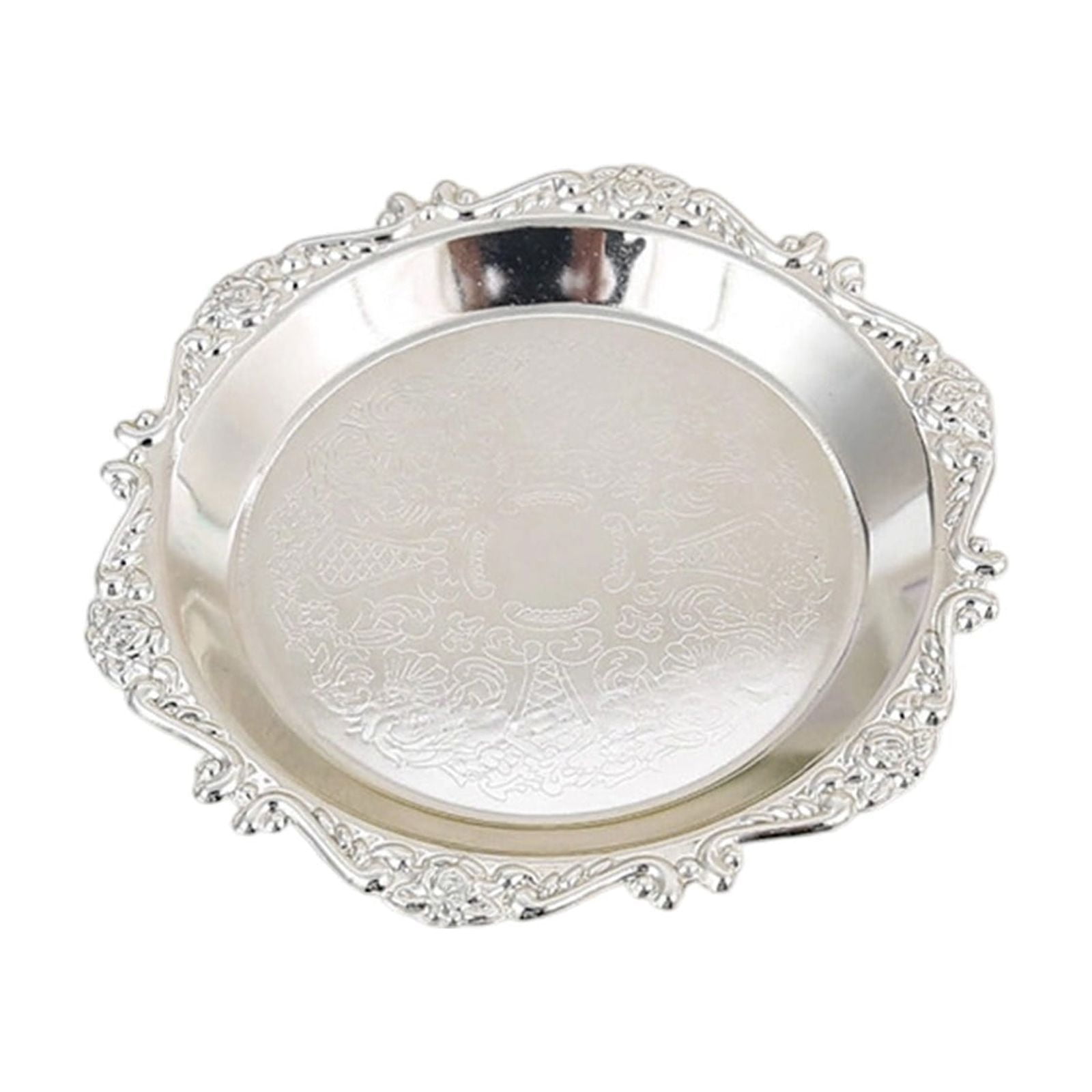 B Embossed Silvery Metal Tray, Dessert And Snack Serving Tray, Metal ...