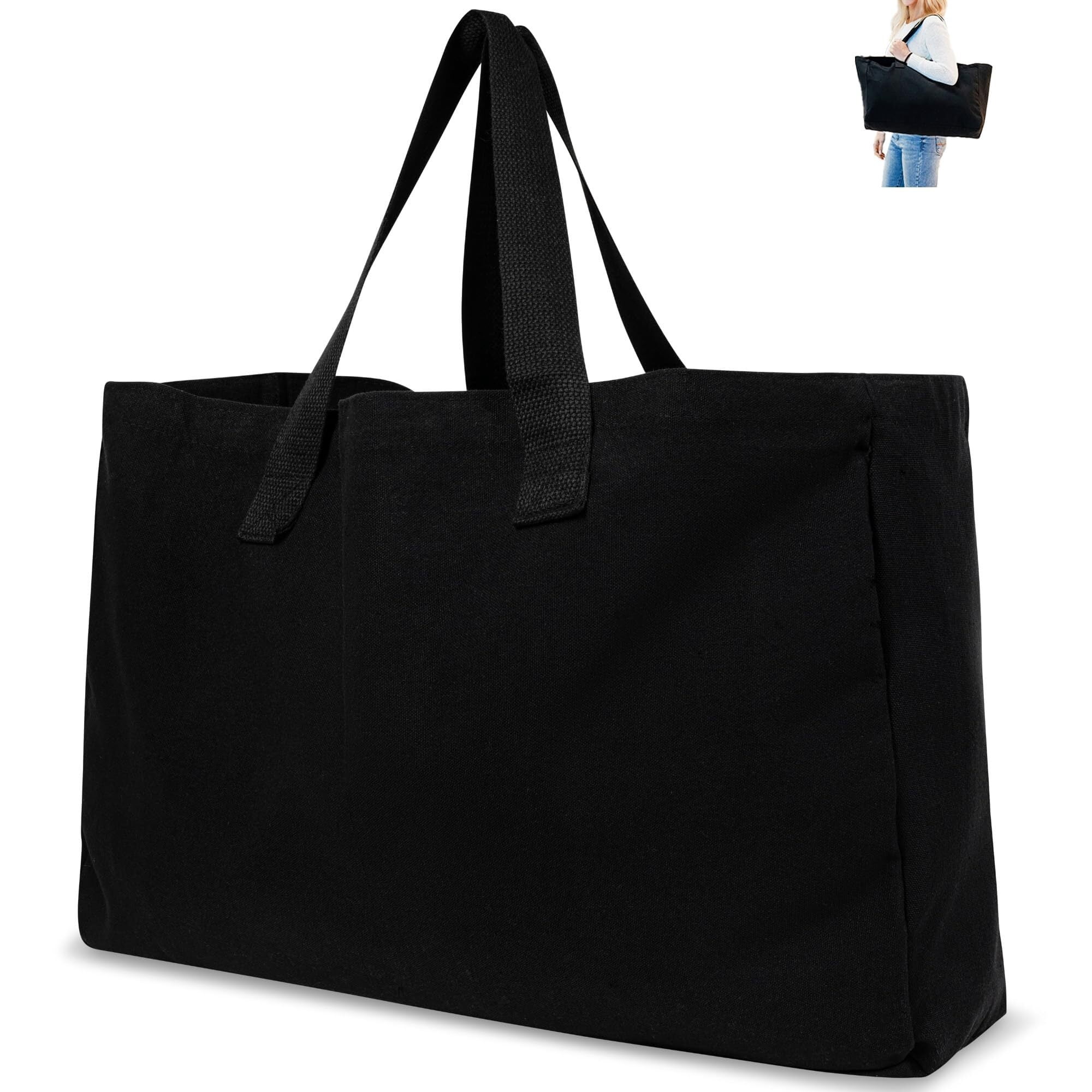 B Extra Large Canvas Tote Bag - Big Largest Reusable Grocery,Black ...