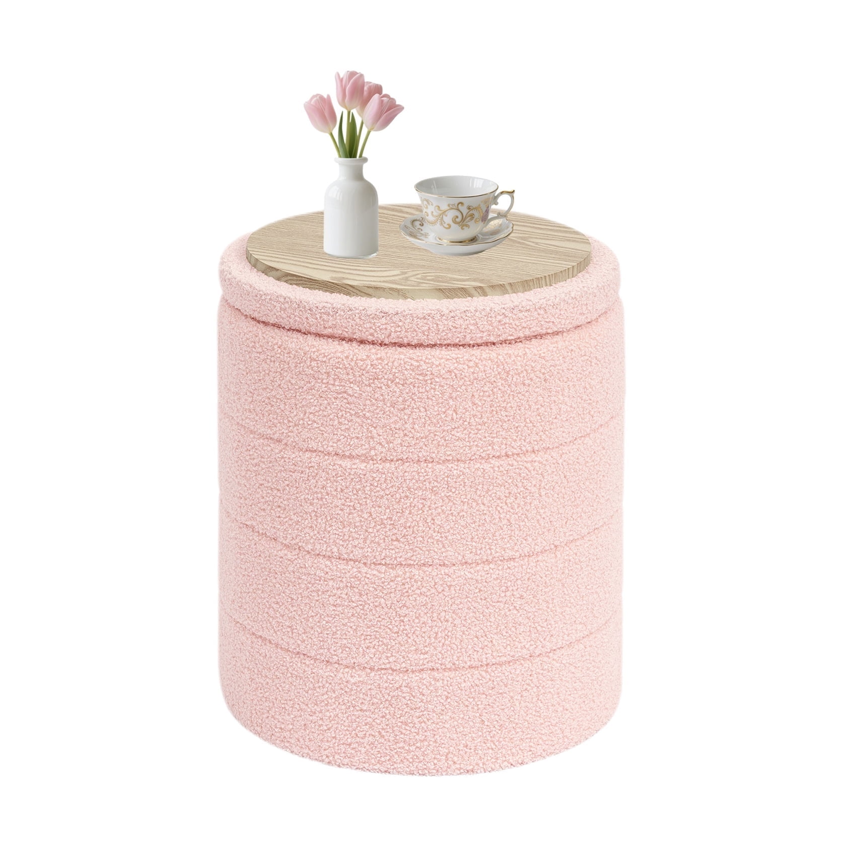 B FSOBEIIALEO 14.6inch Collapsible Storage Ottoman Round with Tray ...