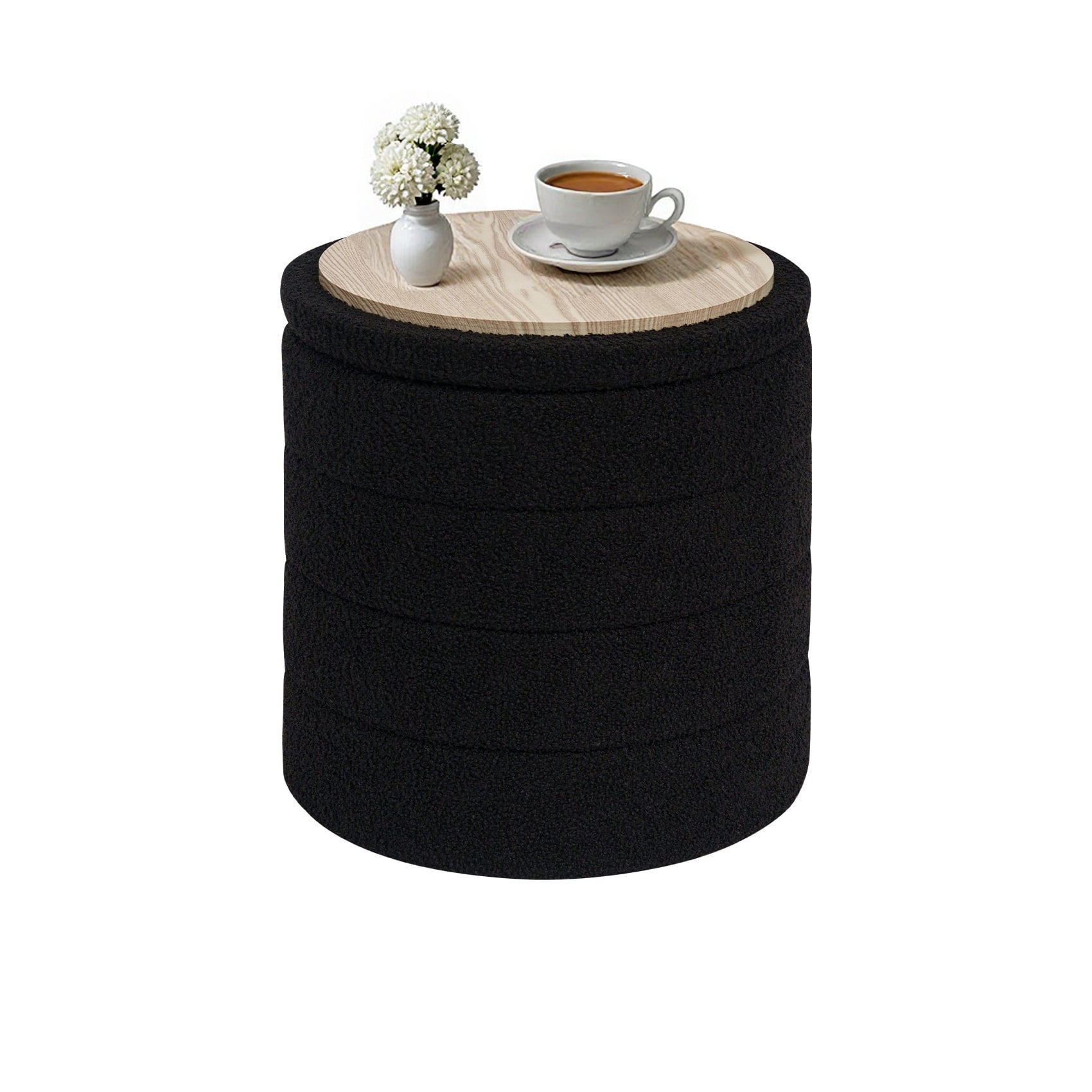 B FSOBEIIALEO 16.9inch Collapsible Storage Ottoman Round with Tray ...