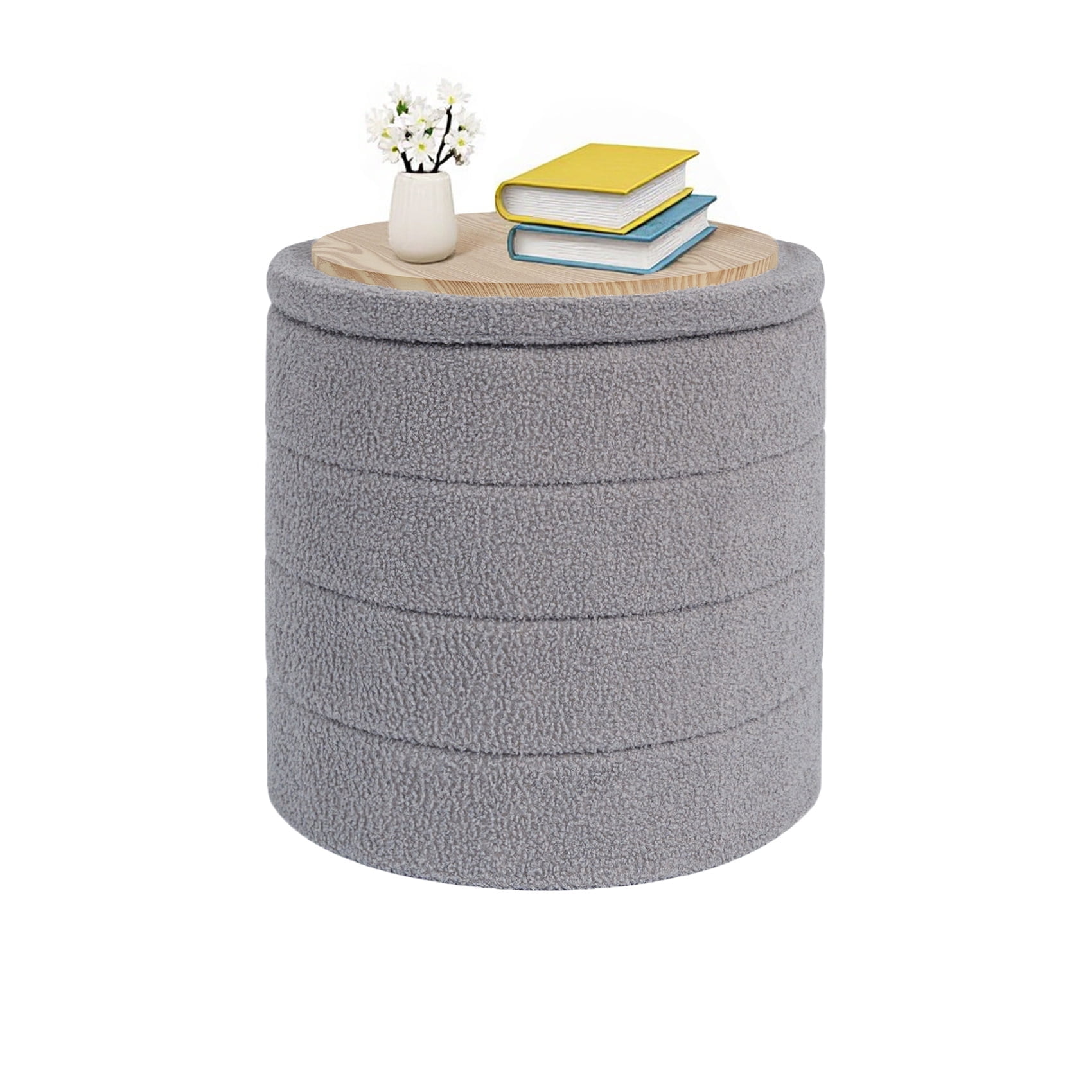 B FSOBEIIALEO 16.9inch Collapsible Storage Ottoman Round with Tray ...