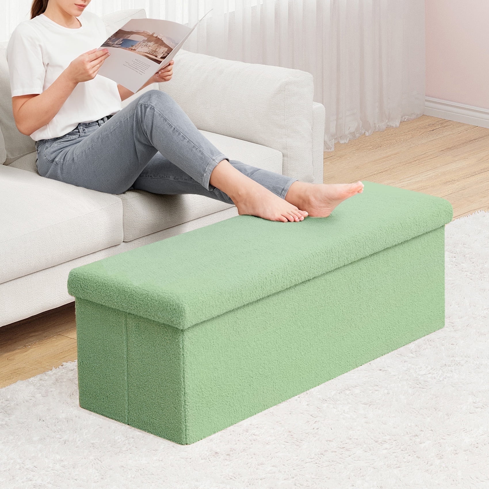 B FSOBEIIALEO 43" Storage Ottoman Cube Sherpa Ottomans Foot Rest Boucle ...
