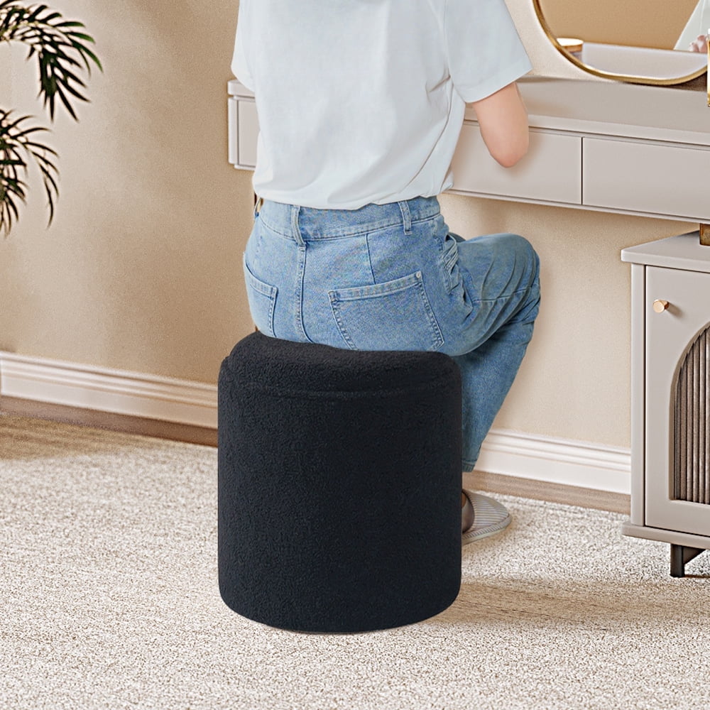 B FSOBEIIALEO Storage Ottoman Round Boucle Teddy Foot Rest Cube with ...