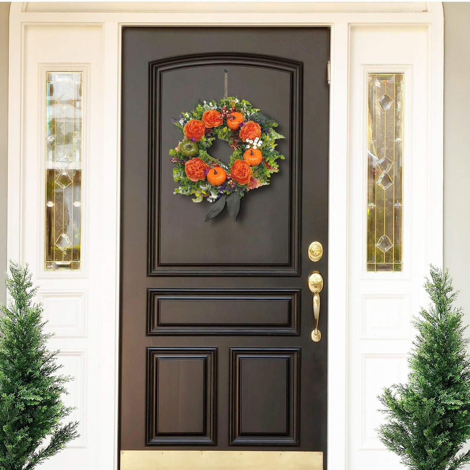 B Fall Peony Pumpkin Wreath Decorative Garland Home Decor Autumn Floral ...