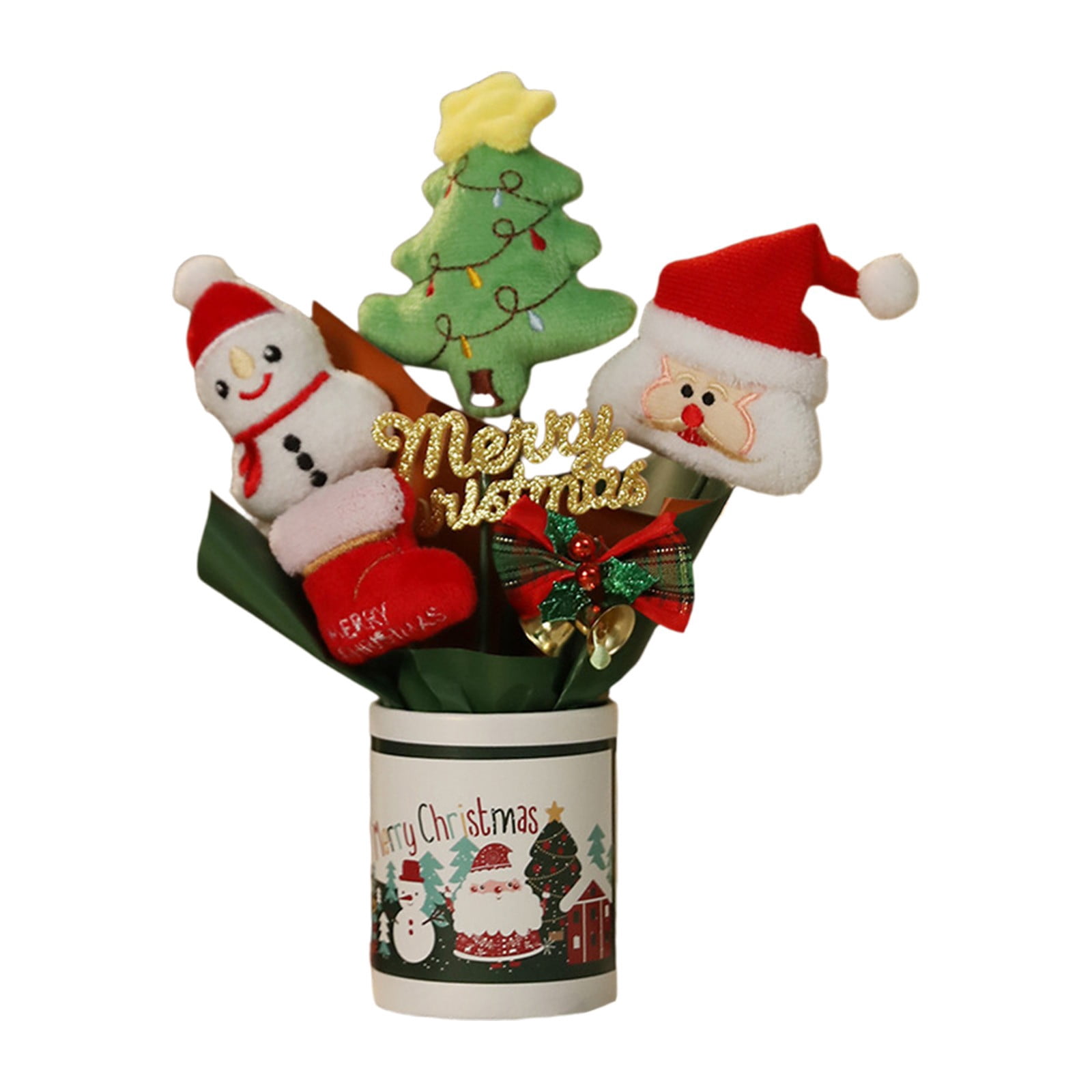 B Festive Christmas Plush Bear Ornament Set Santa Snowman Doll Decor ...
