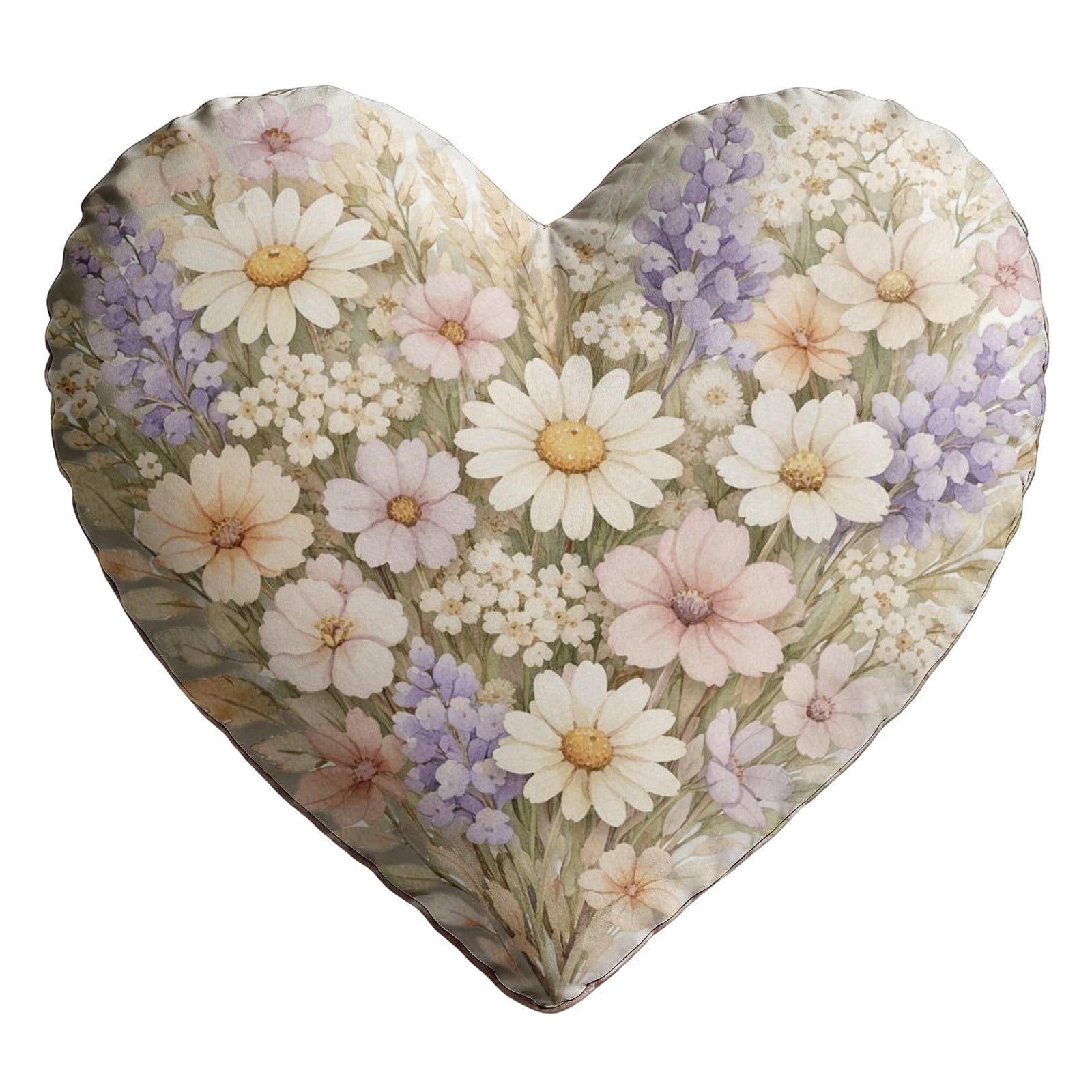 B Heart Shape Floral Throw Pillow, Soft Fabric Decorative Cushion With ...
