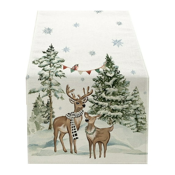 B Holiday Table Runner With Snowflake And Tree Patterns Linen Material ...